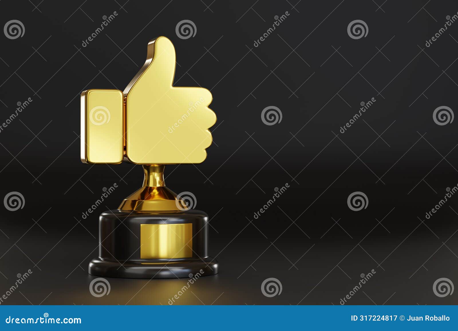 Golden Thumbs Up Trophy with Copy Space. 3d Illustration Stock ...