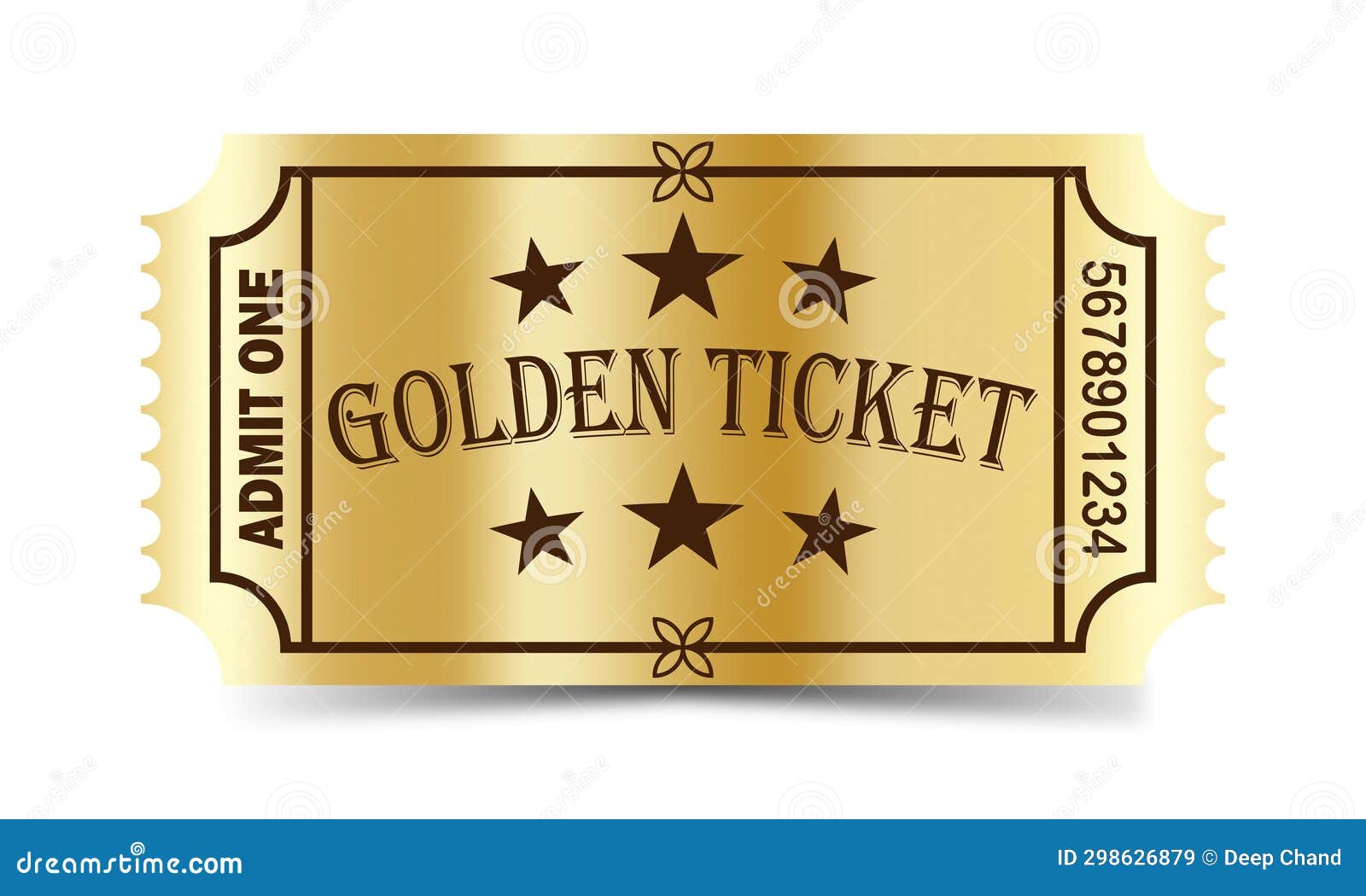Golden Ticket on a White Background Stock Illustration - Illustration ...