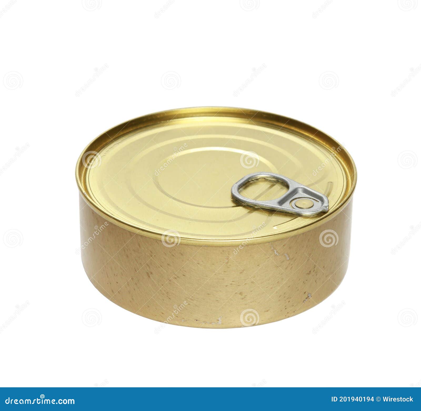 Golden Tin Can Isolated on a White Background Stock Photo - Image of ...