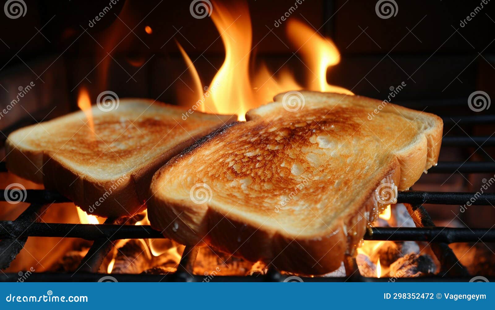 Golden Toasted Bread Slices Over Open Flames Stock Illustration ...