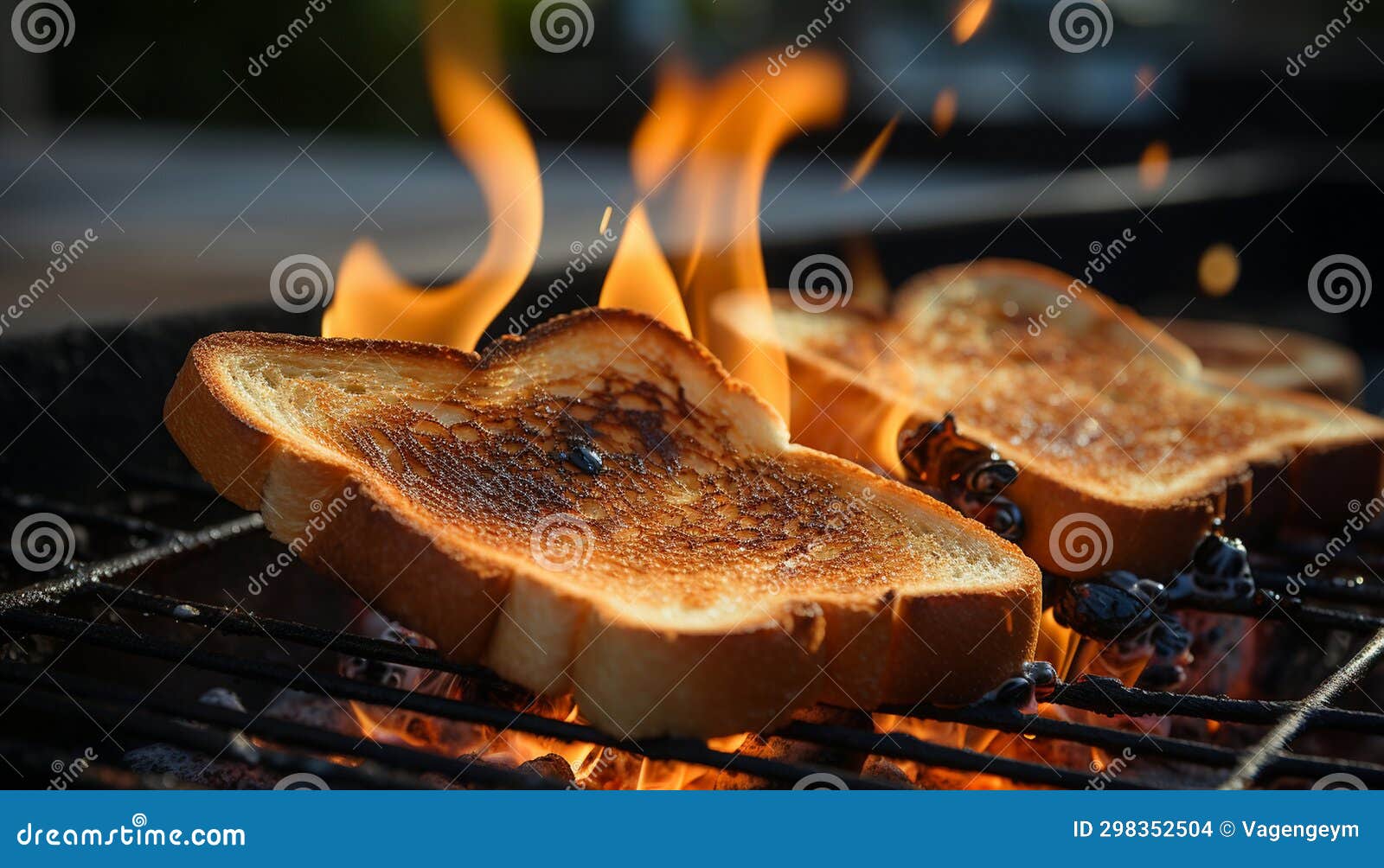 Golden Toasted Bread Slices Over Open Flames Stock Illustration ...