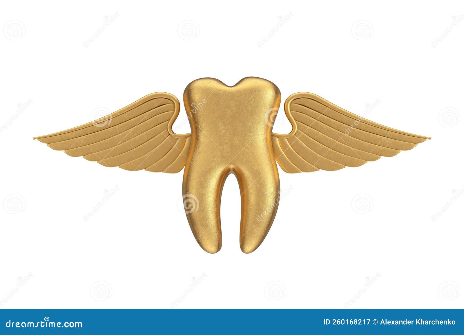 Golden Tooth with Angel Wings. 3d Rendering Stock Image - Image of ...