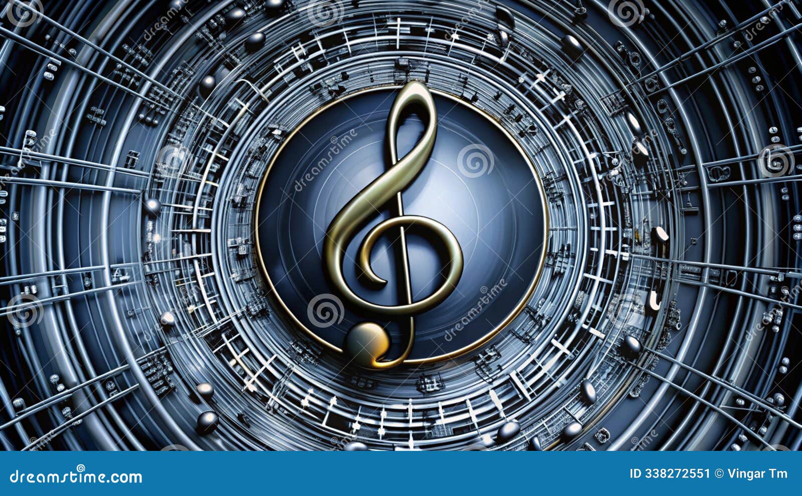 A Golden Treble Clef on a Blue Circular Background with Musical Notes ...