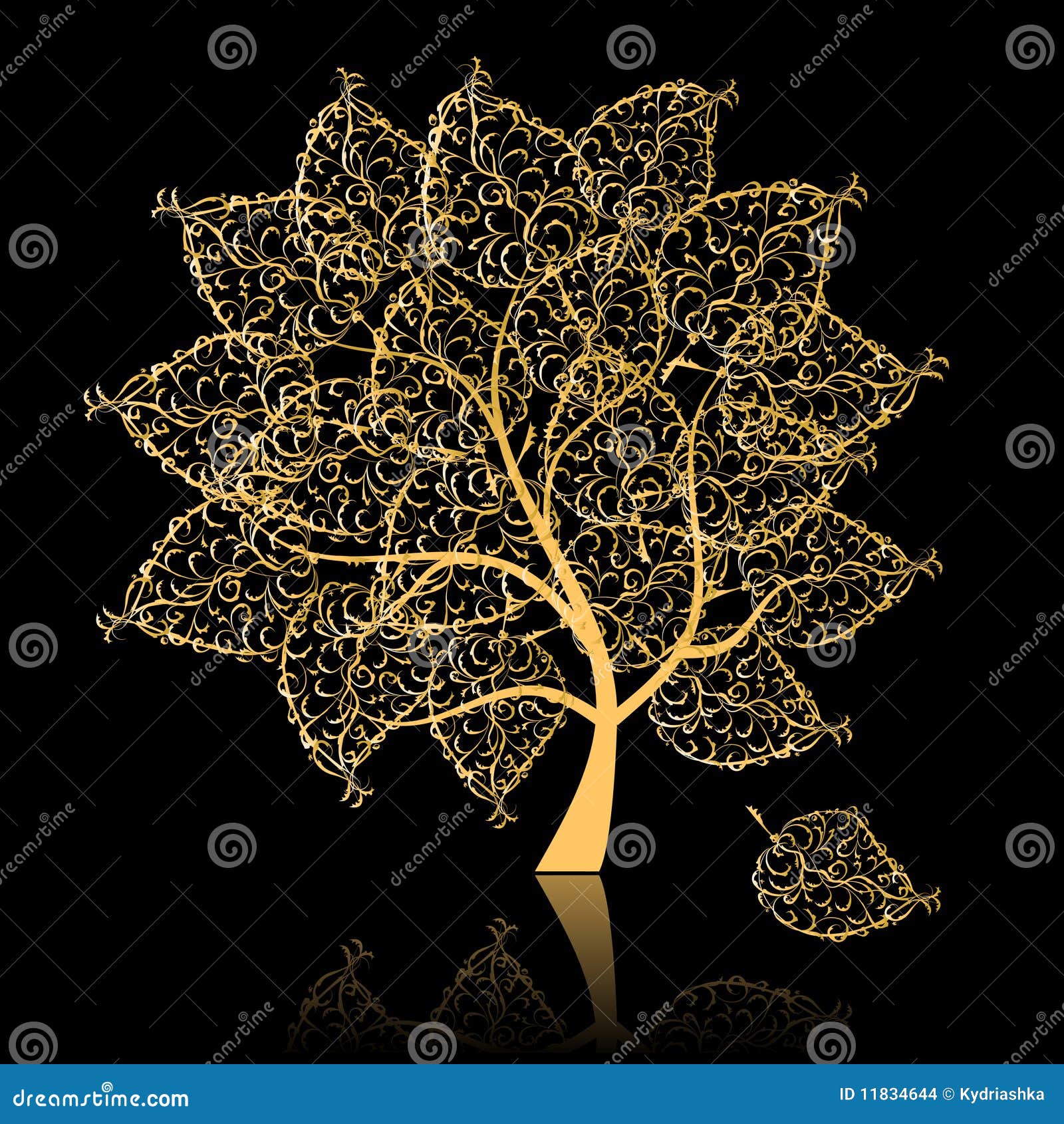 Golden tree stock vector. Illustration of floral, garden - 11834644