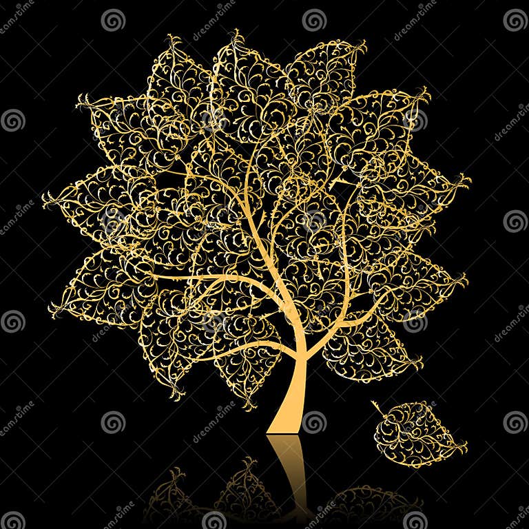 Golden tree stock vector. Illustration of floral, garden - 11834644