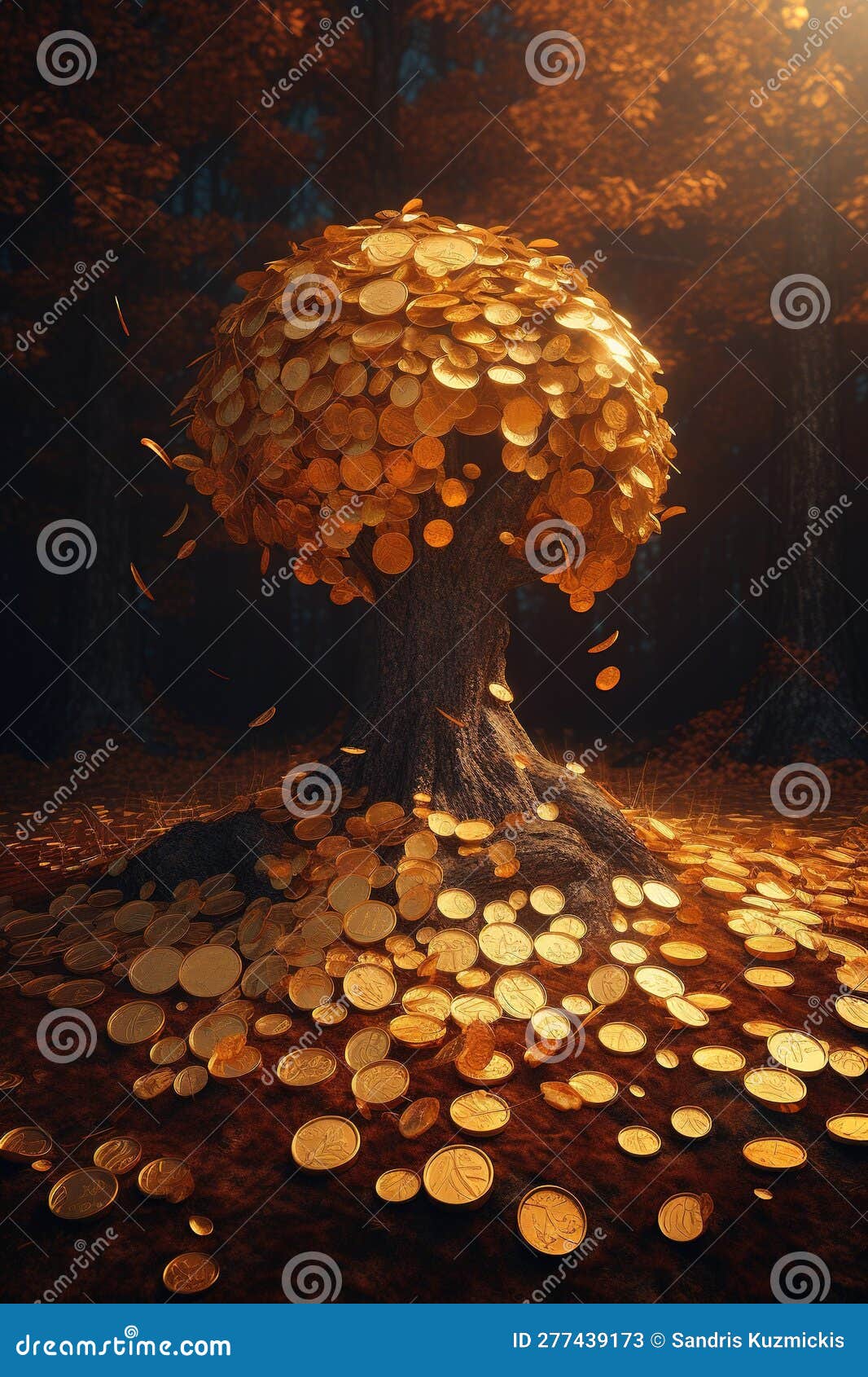 A Golden Tree with Gold Coins Growing on it. Generative AI Stock ...