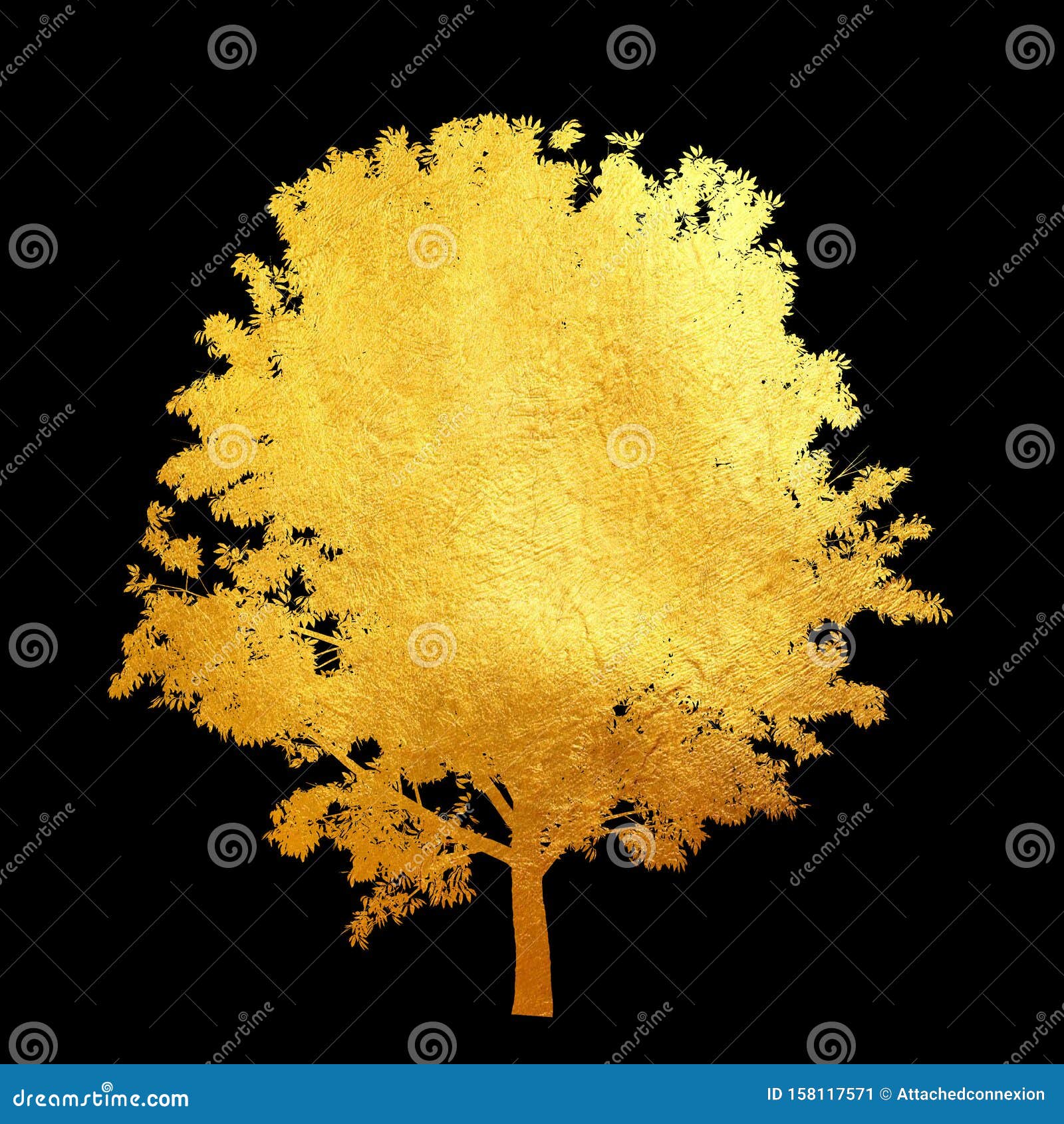 Golden Tree with Leaves Isolated on Black Background Stock Illustration ...