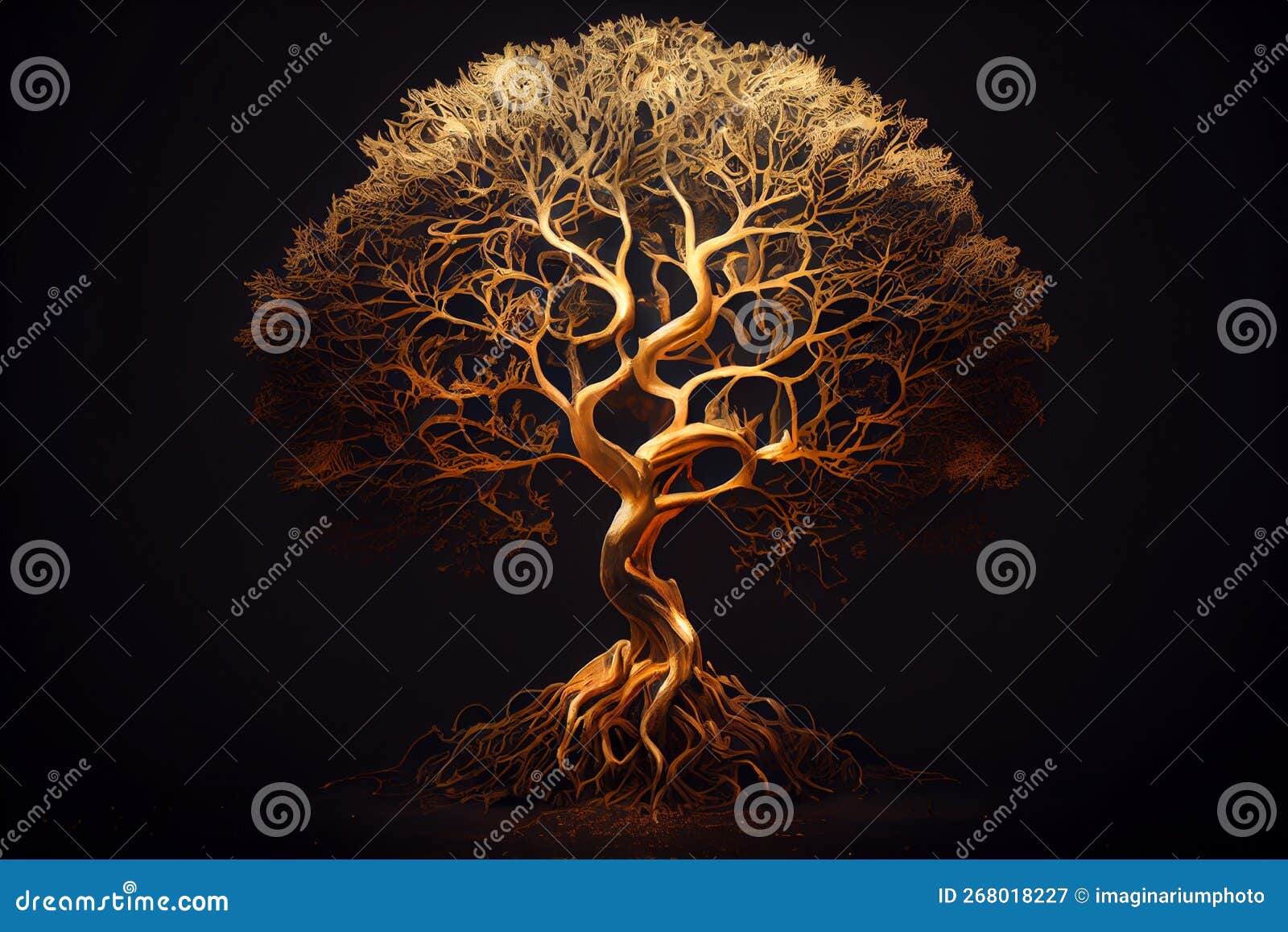 Golden Tree of Life with Roots. Afterlife Concept Stock Illustration ...