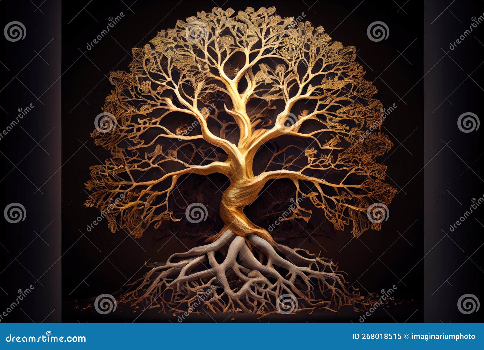Golden Tree of Life with Roots. Afterlife Concept Stock Illustration ...