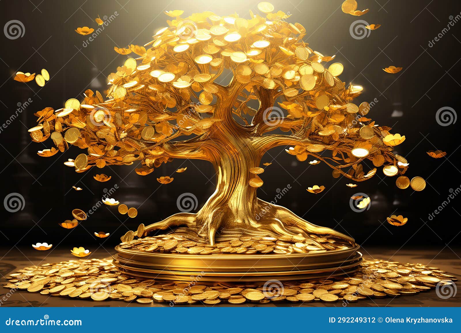 Golden Tree, Money Tree with Gold Coins in a Ray of Light Stock ...