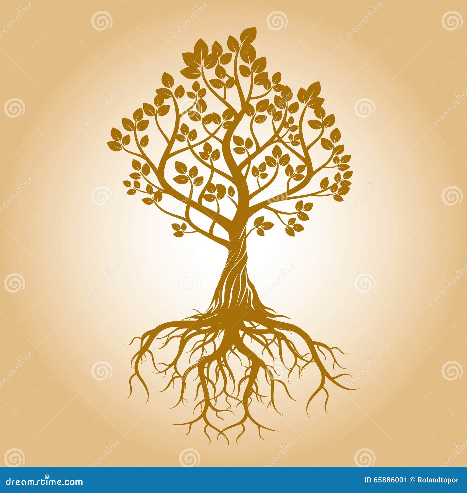 Golden Tree and Roots. Vector Illustration Stock Illustration ...