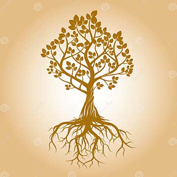 Golden Tree and Roots. Vector Illustration Stock Illustration ...