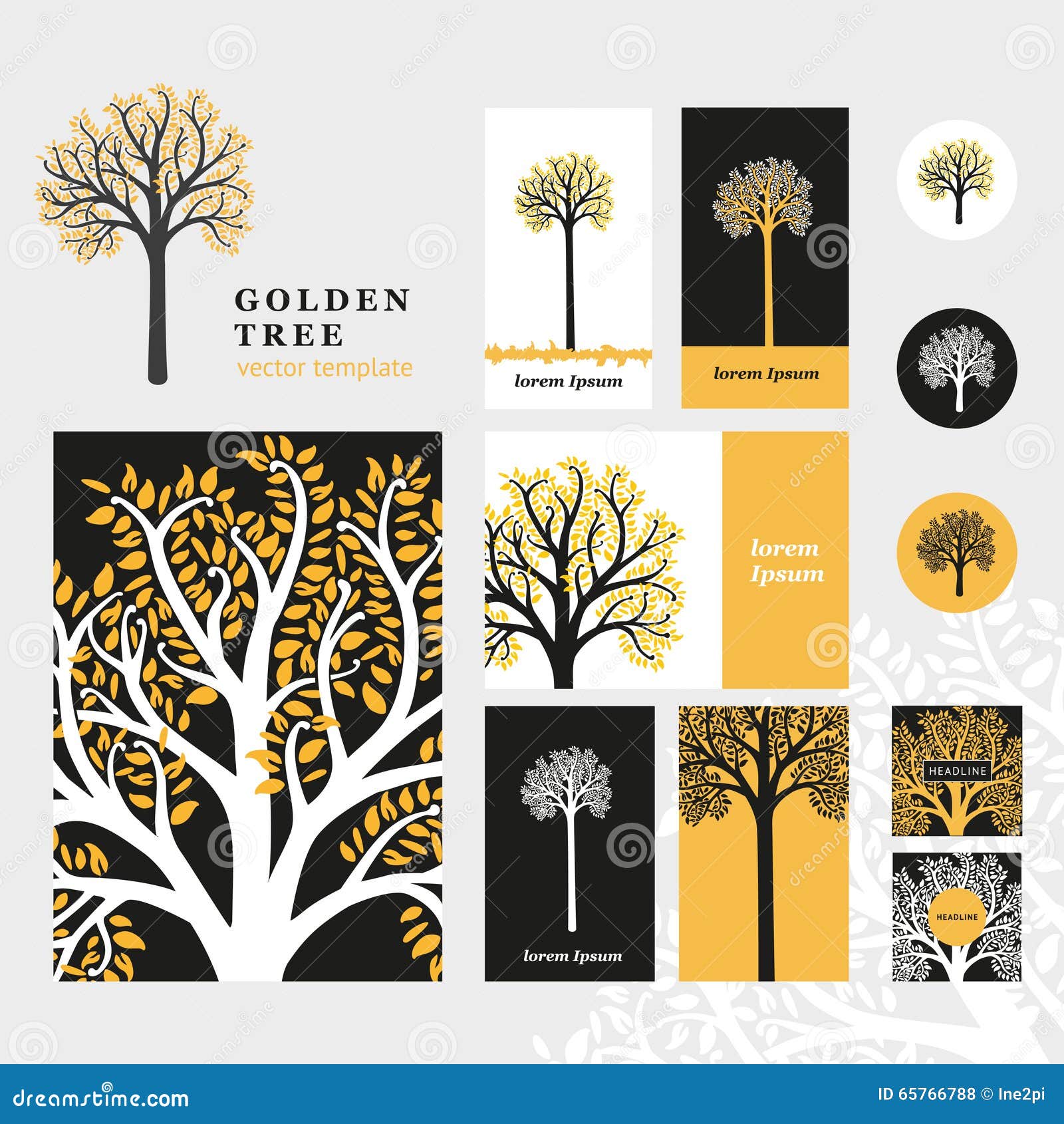 Golden tree template stock vector. Illustration of leaves - 65766788
