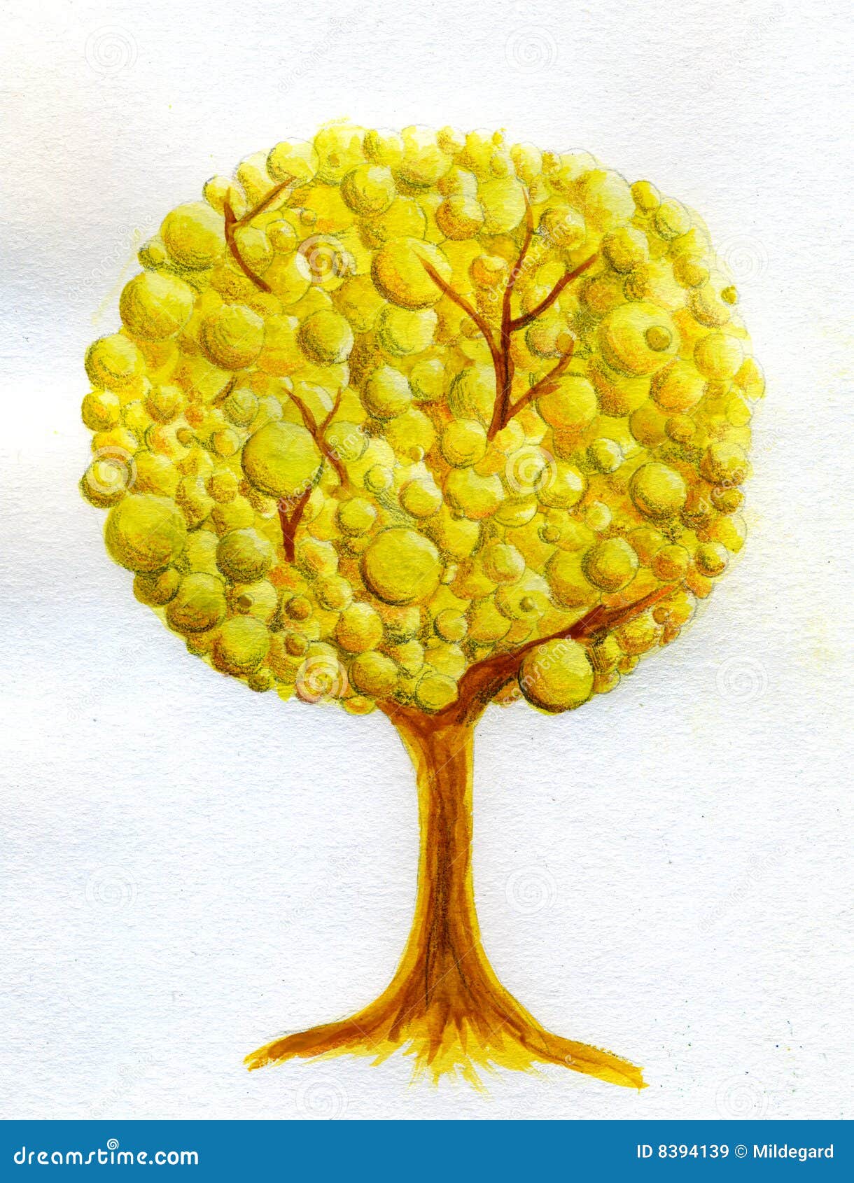 Golden tree - watercolor stock illustration. Illustration of abstract ...