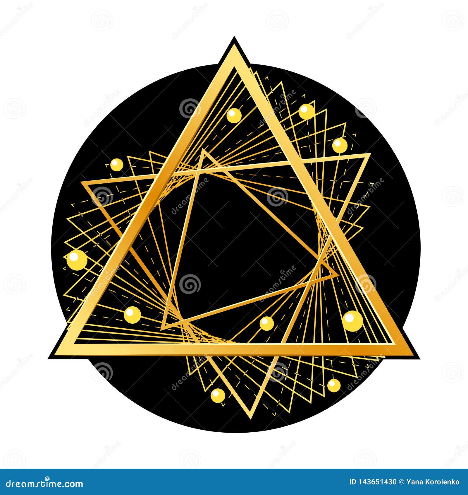 Golden Triangle on Black Circle. Vector Illustration. Stock Vector ...