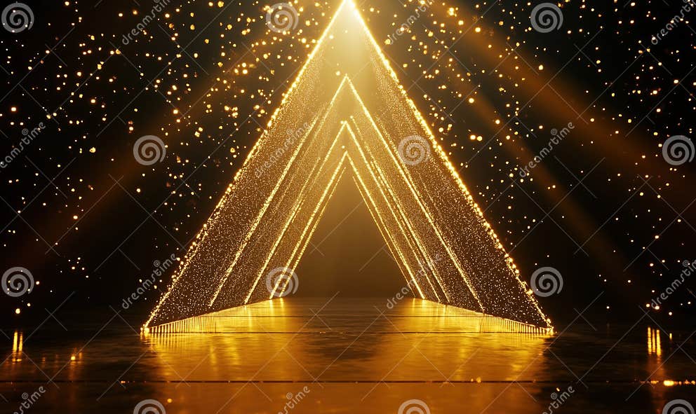 Golden Triangular Light Structure with Sparkling Background ...