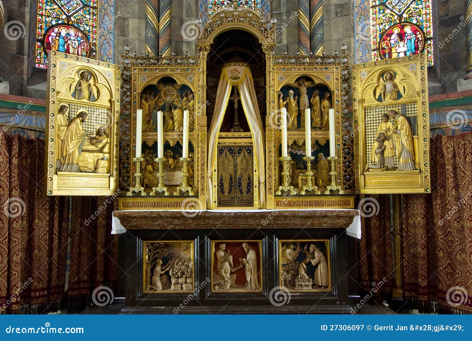 Golden triptych and altar stock image. Image of medieval - 27306097