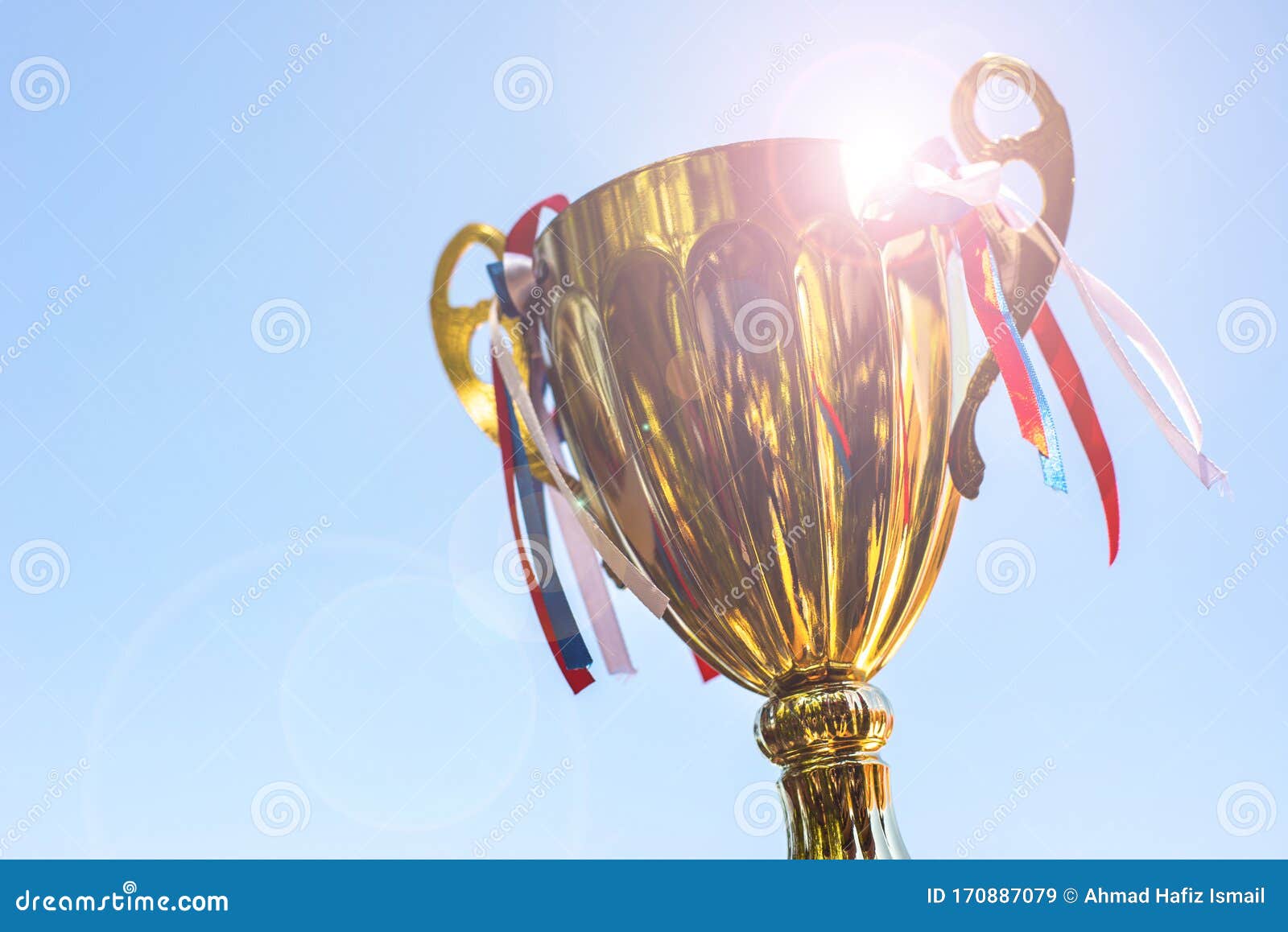 Golden Trophy and Blue Background Stock Image - Image of championship ...