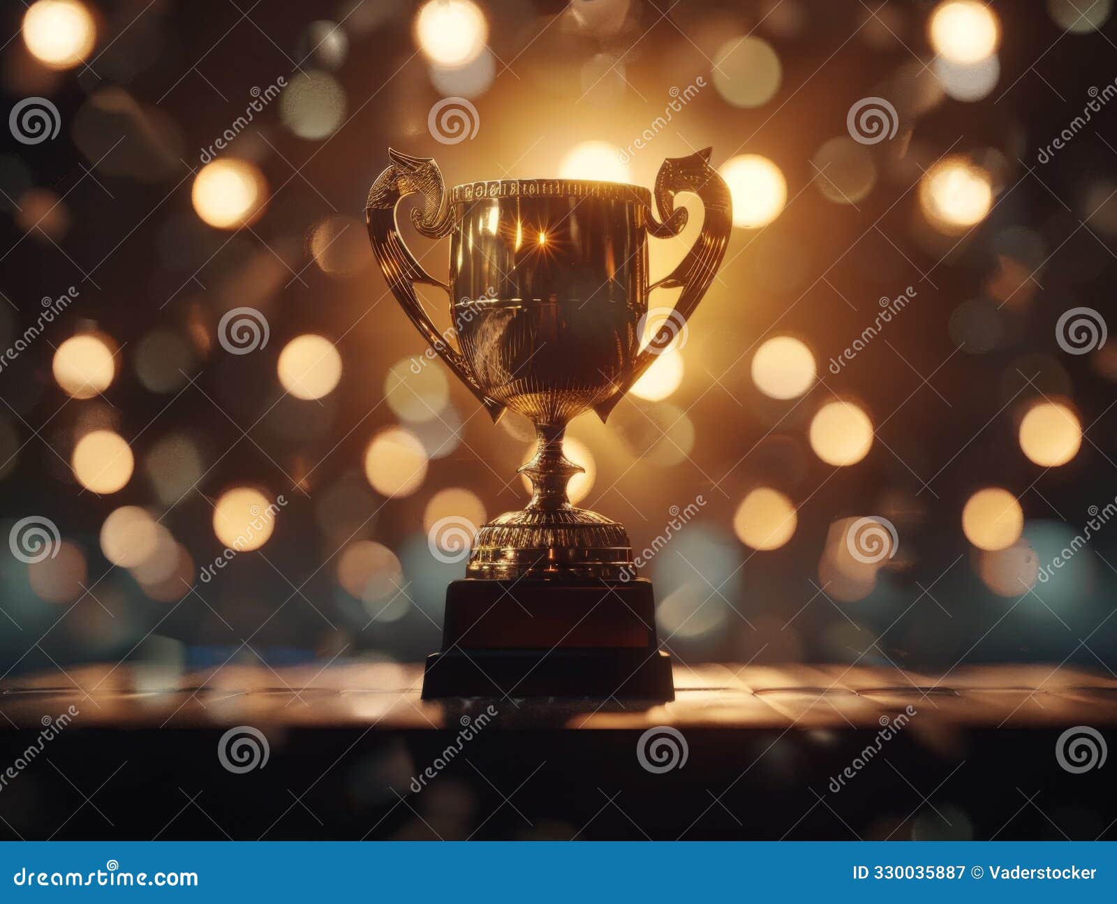 Golden Trophy with Blurred Lights and Bokeh Effect Stock Illustration ...