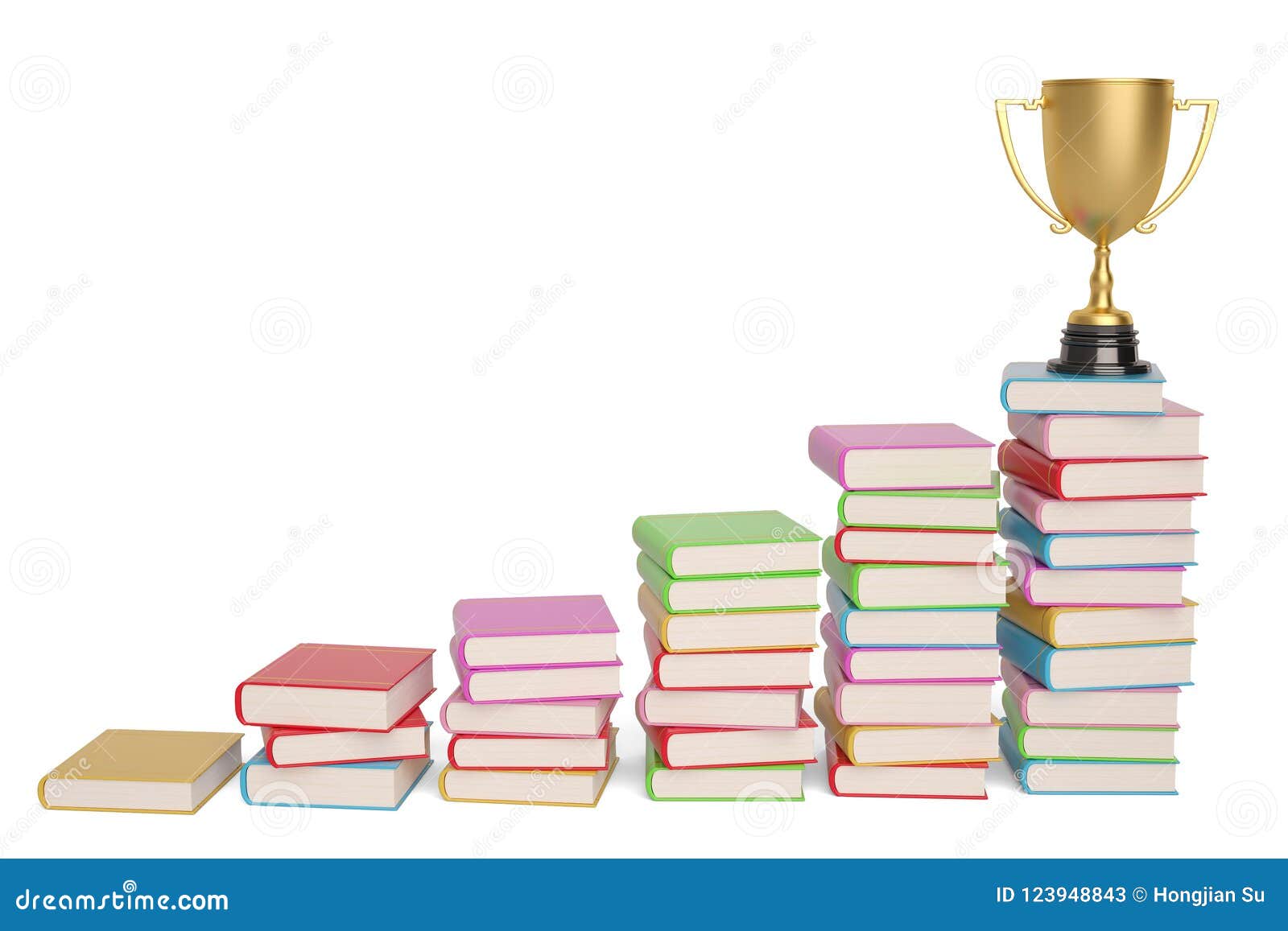 Golden Trophy on Books,3D Illustration. Stock Illustration ...