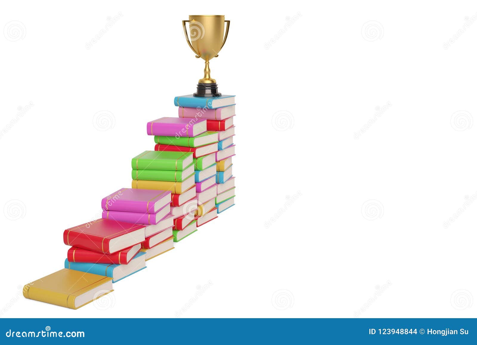 Golden Trophy on Books,3D Illustration. Stock Illustration ...