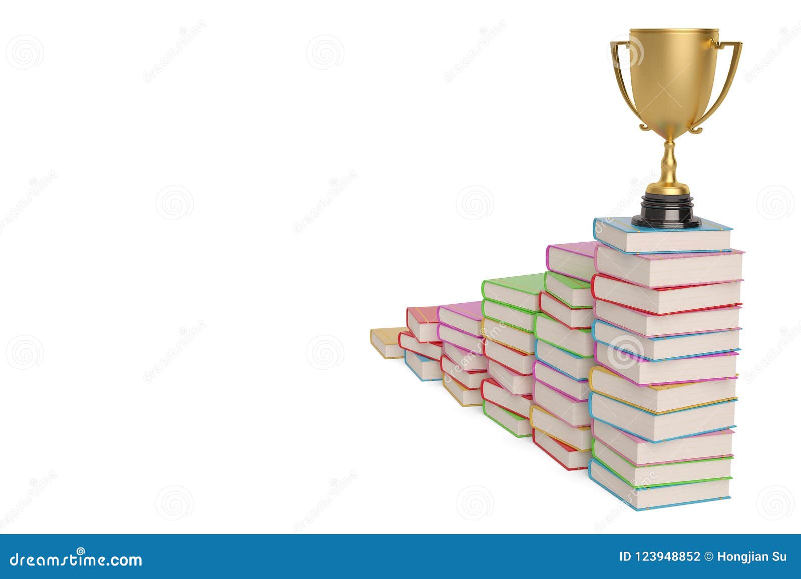 Golden Trophy on Books,3D Illustration. Stock Illustration ...
