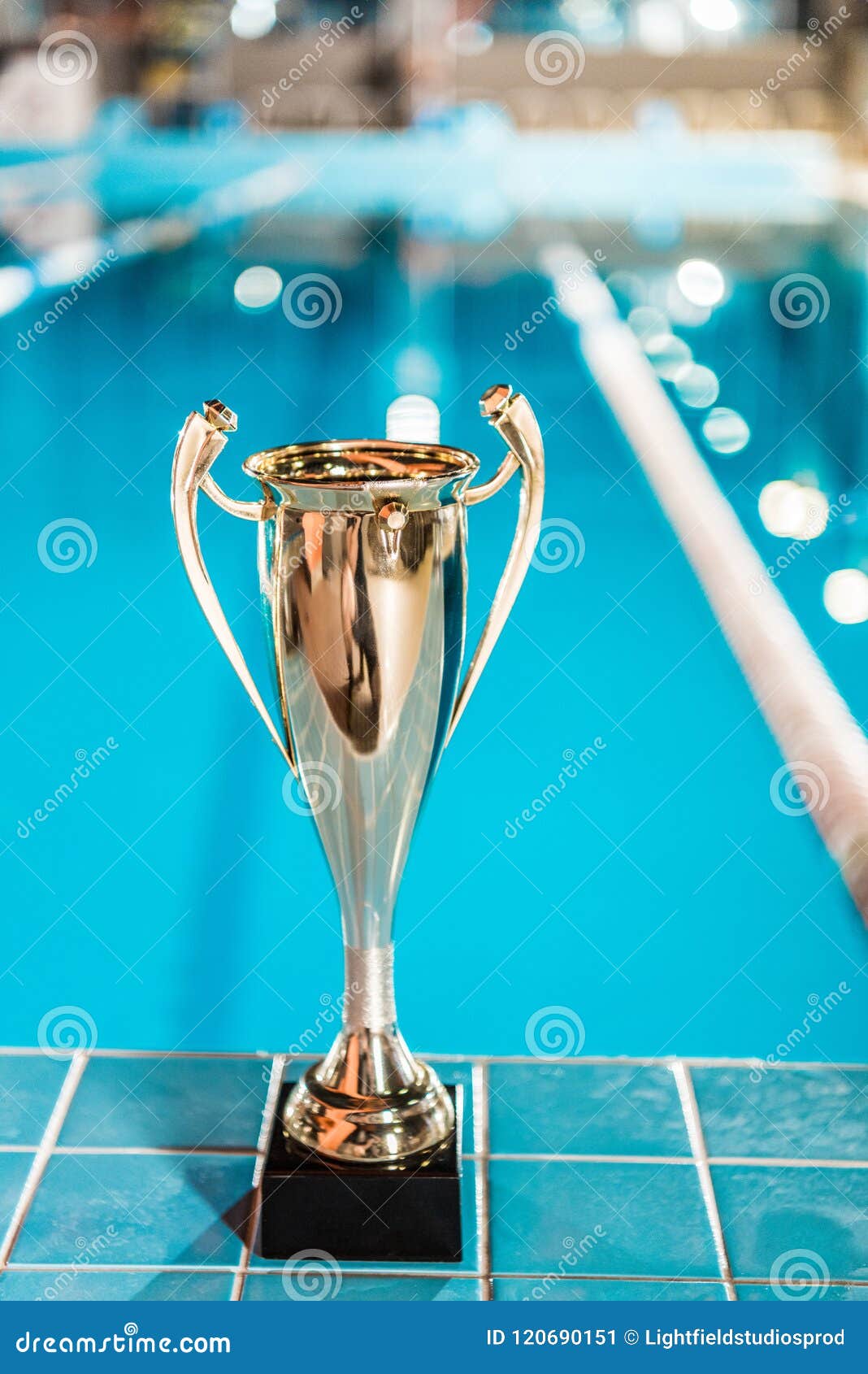 Golden Trophy Cup at Competition Stock Image - Image of indoors ...