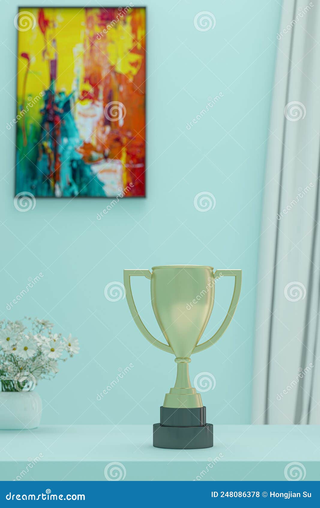 Golden Trophy on the Desktop. 3D Illustration Stock Illustration ...