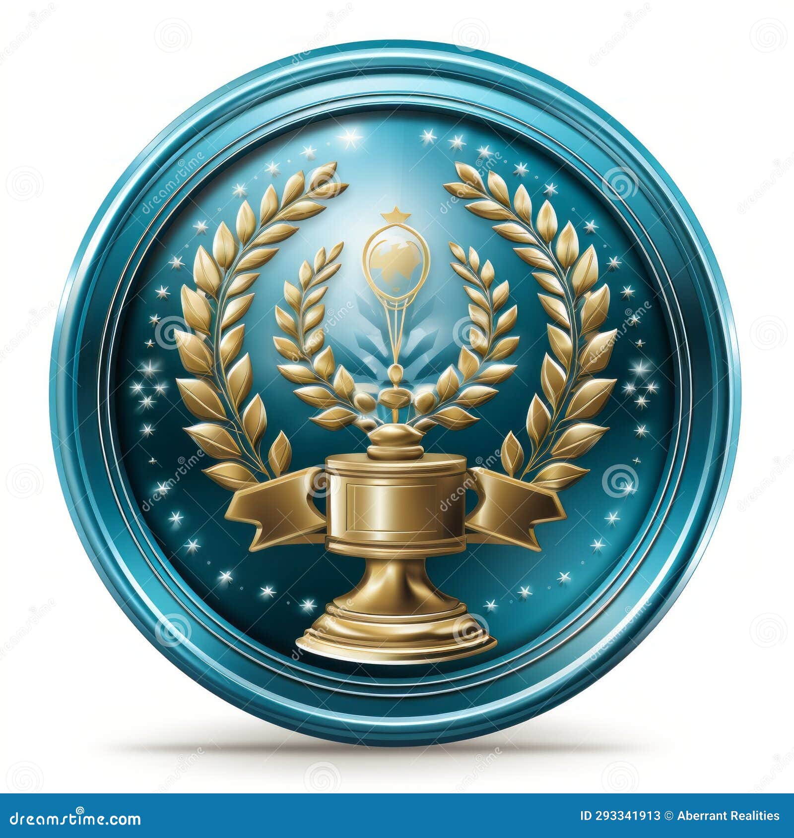 A Golden Trophy with a Laurel Wreath on a Blue Background Stock ...