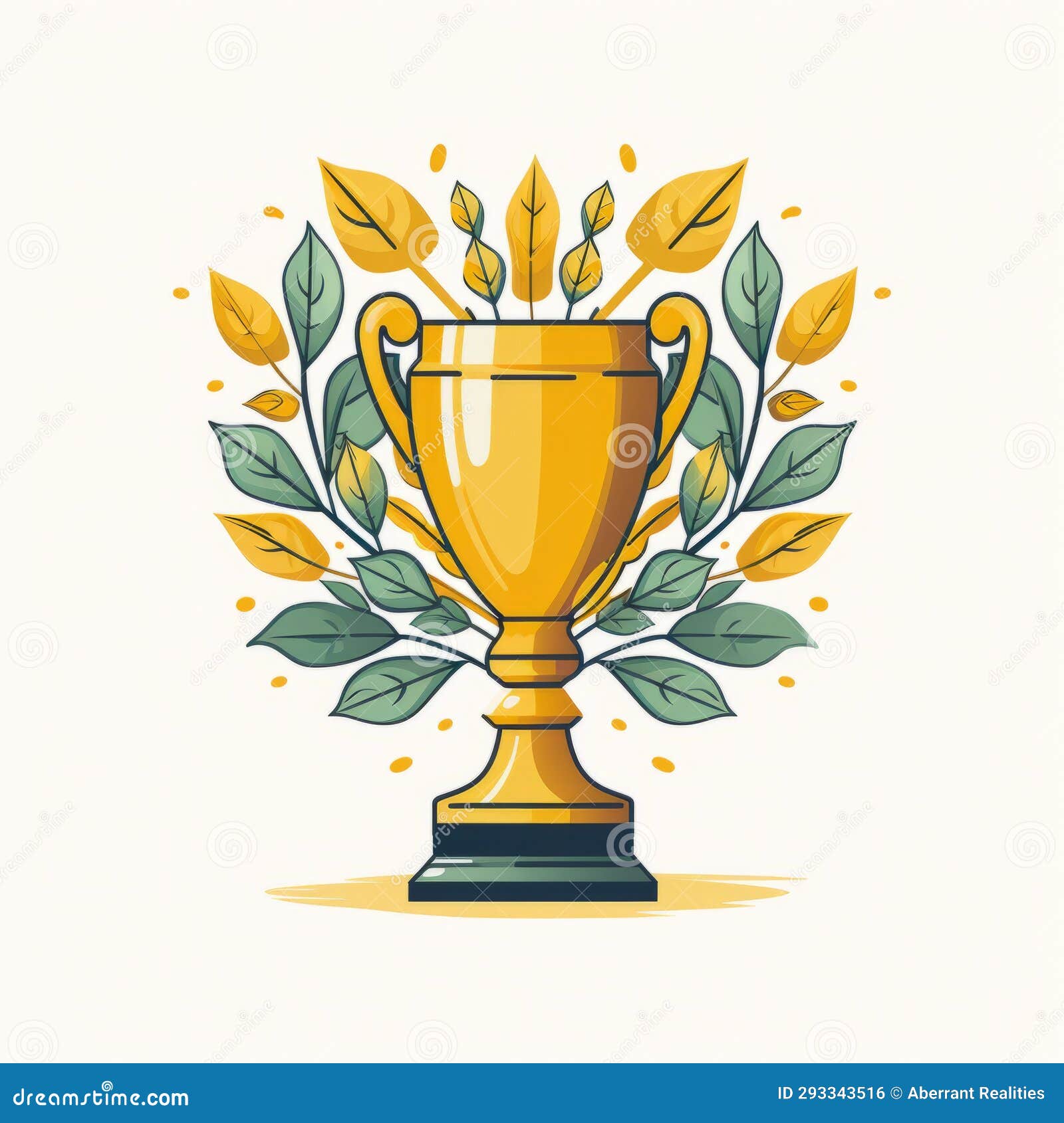 Golden Trophy with Leaves and Flowers on a White Background Stock ...