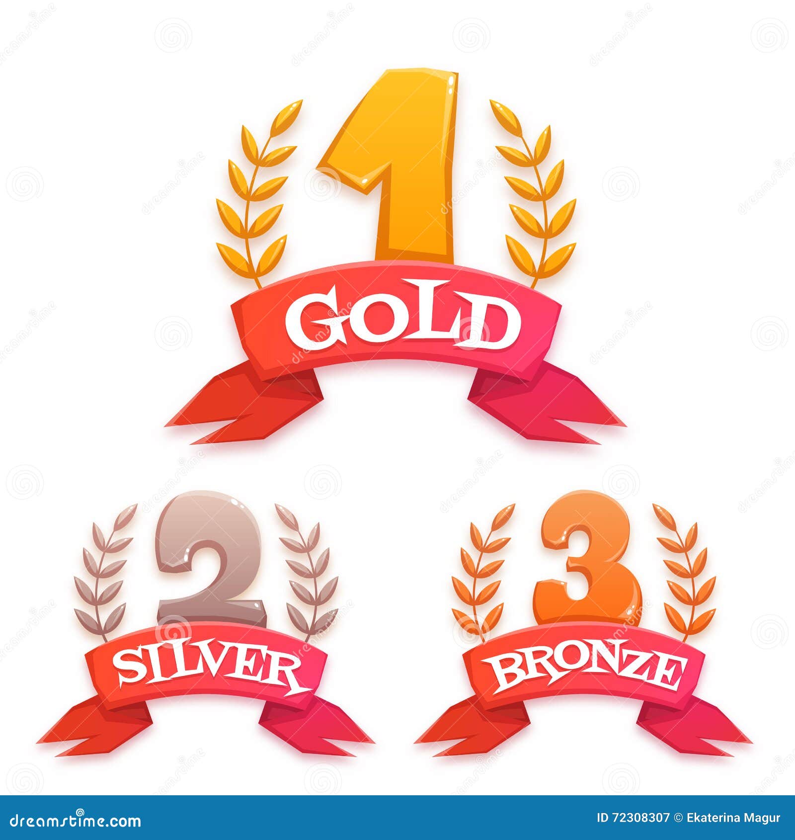 Golden Trophy Set with Laurel and Ribbon. Win Title Stock Vector ...