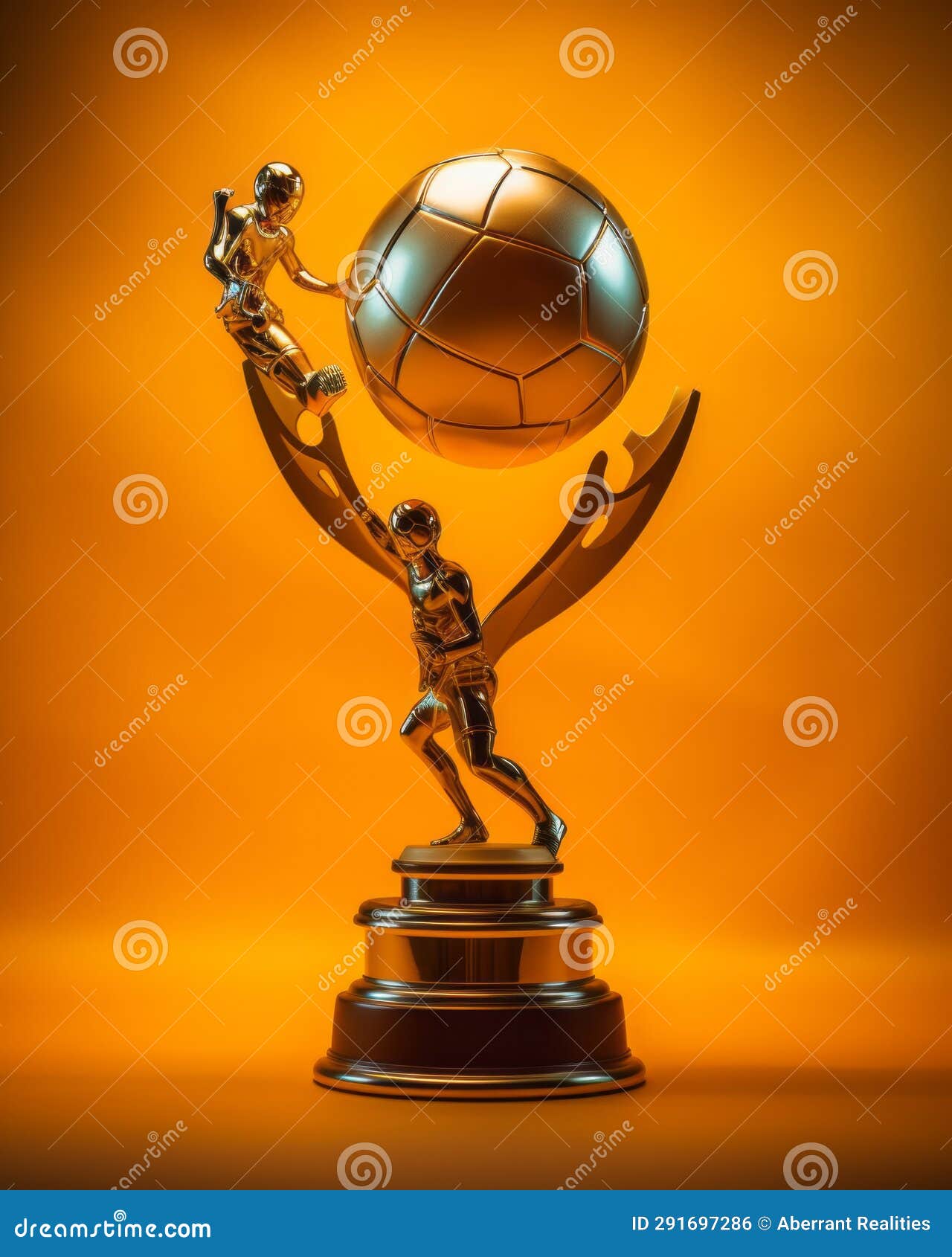 Golden Trophy with Soccer Ball on Orange Background Stock Illustration ...