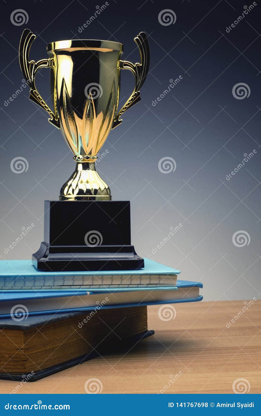 Golden Trophy on Stack of Book for Education Success Concept Stock ...