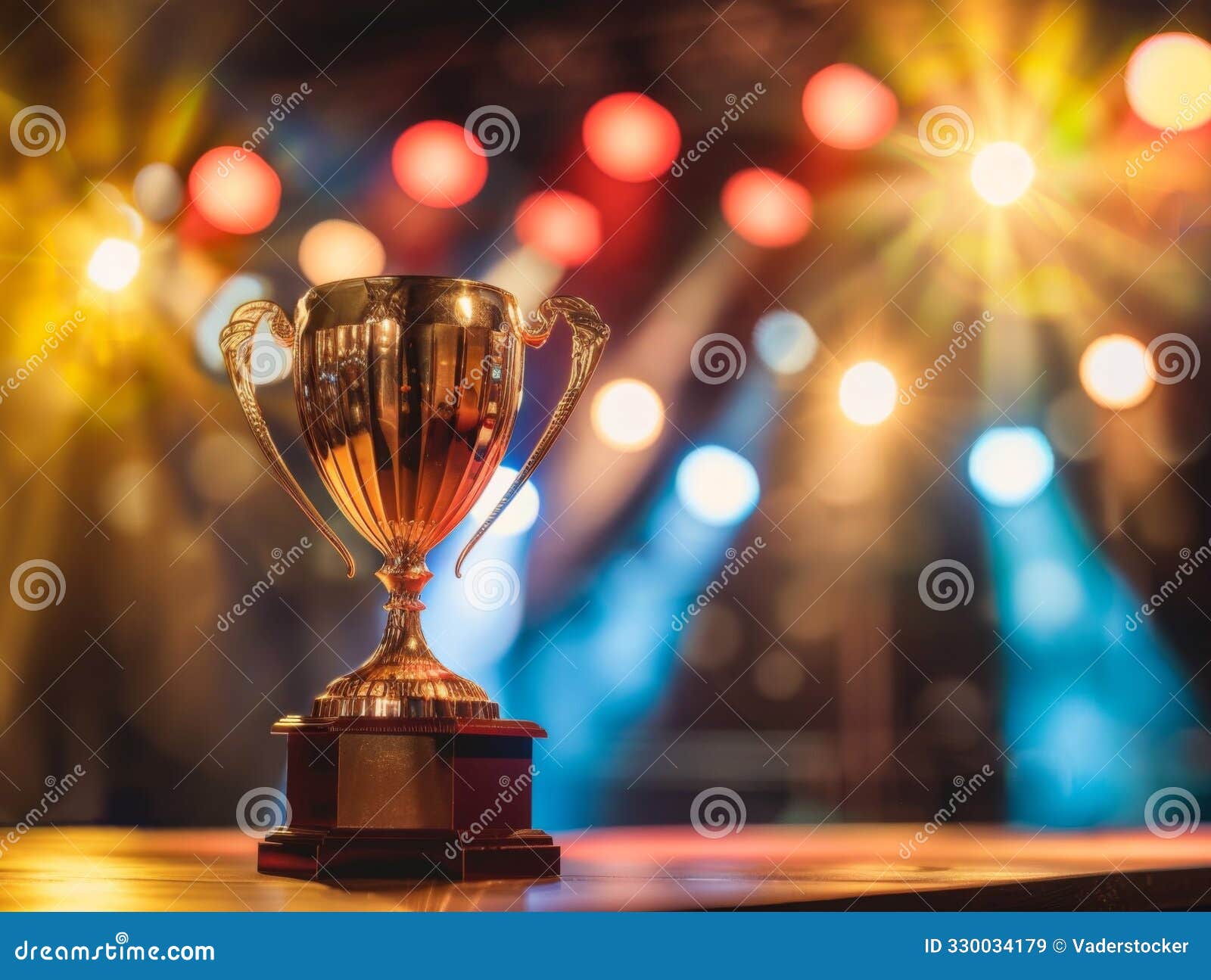 Golden Trophy on a Stage with Stage Lights Stock Illustration ...