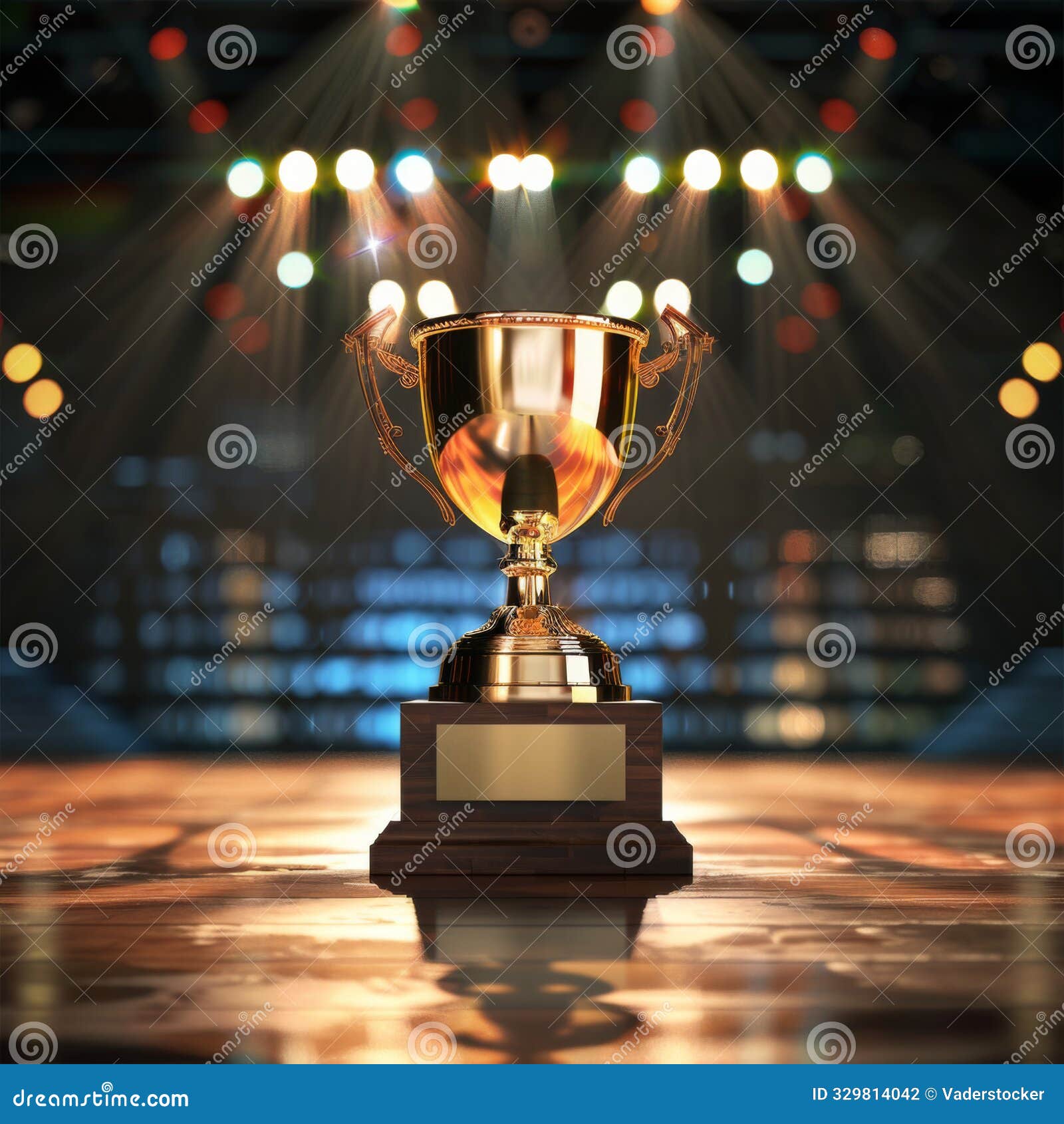 Golden Trophy on a Stage with Spotlights Stock Illustration ...