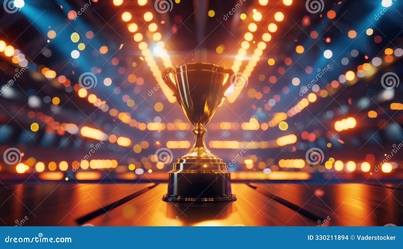 A Golden Trophy on a Stage with Spotlights and Bokeh Stock Photo ...