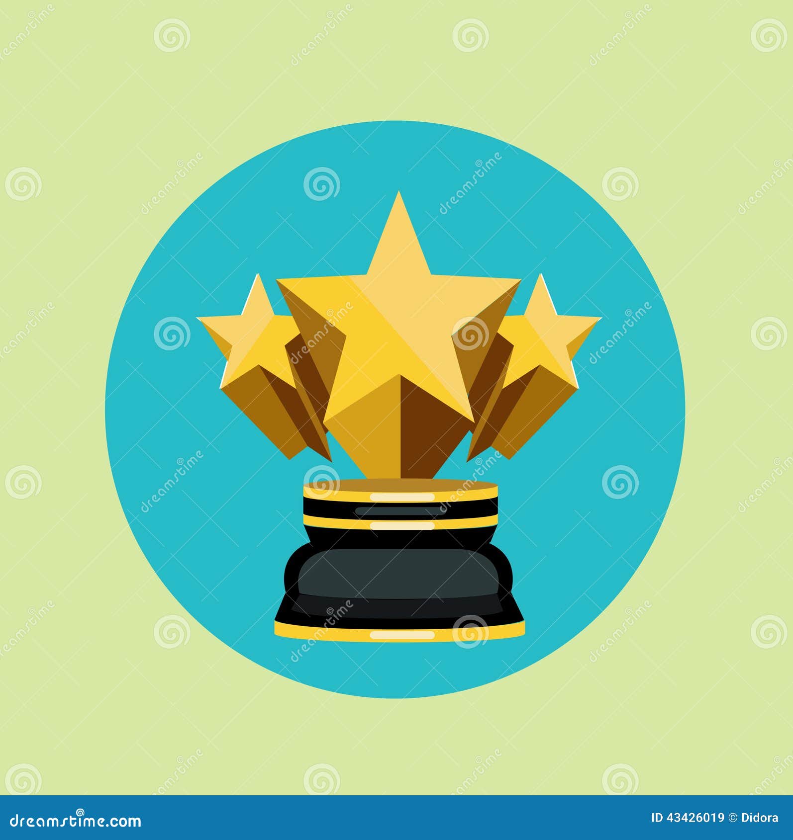 Golden Trophy with Three Stars Flat Desoign Stock Illustration ...