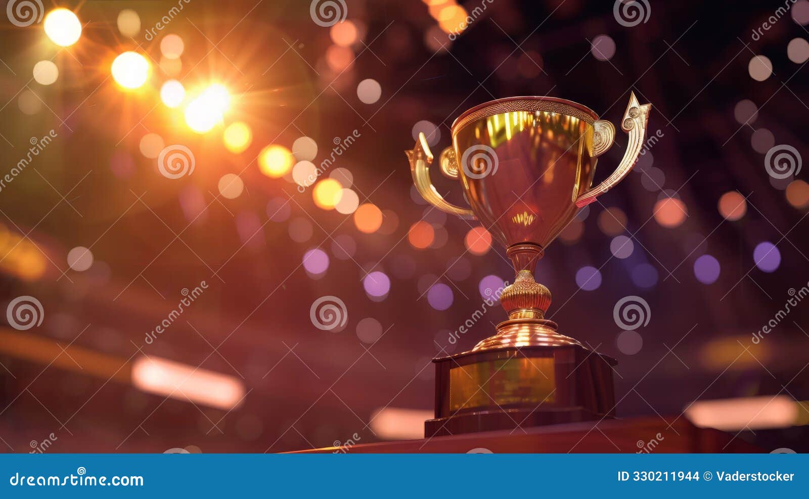 Golden Trophy Under Spotlight in a Stadium Stock Photo - Image of ...