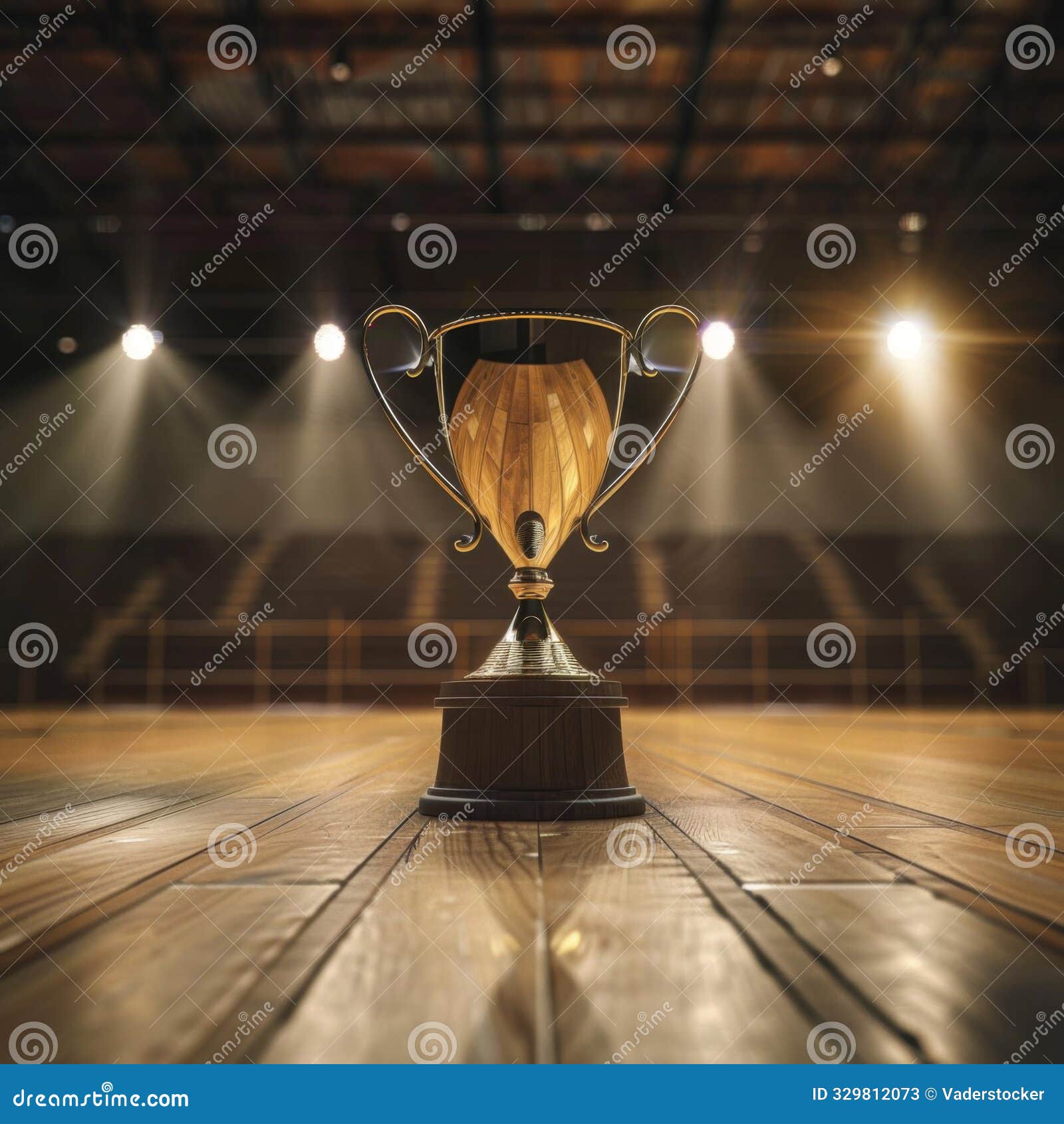 Golden Trophy on a Wooden Floor in an Empty Arena Stock Illustration ...