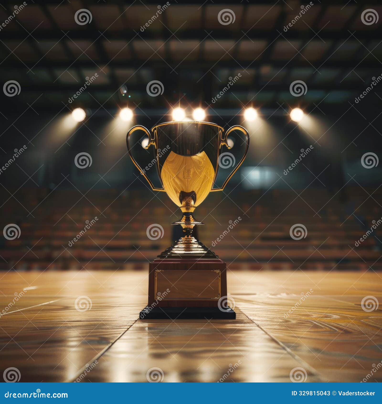 Golden Trophy on a Wooden Platform in a Stadium Stock Illustration ...
