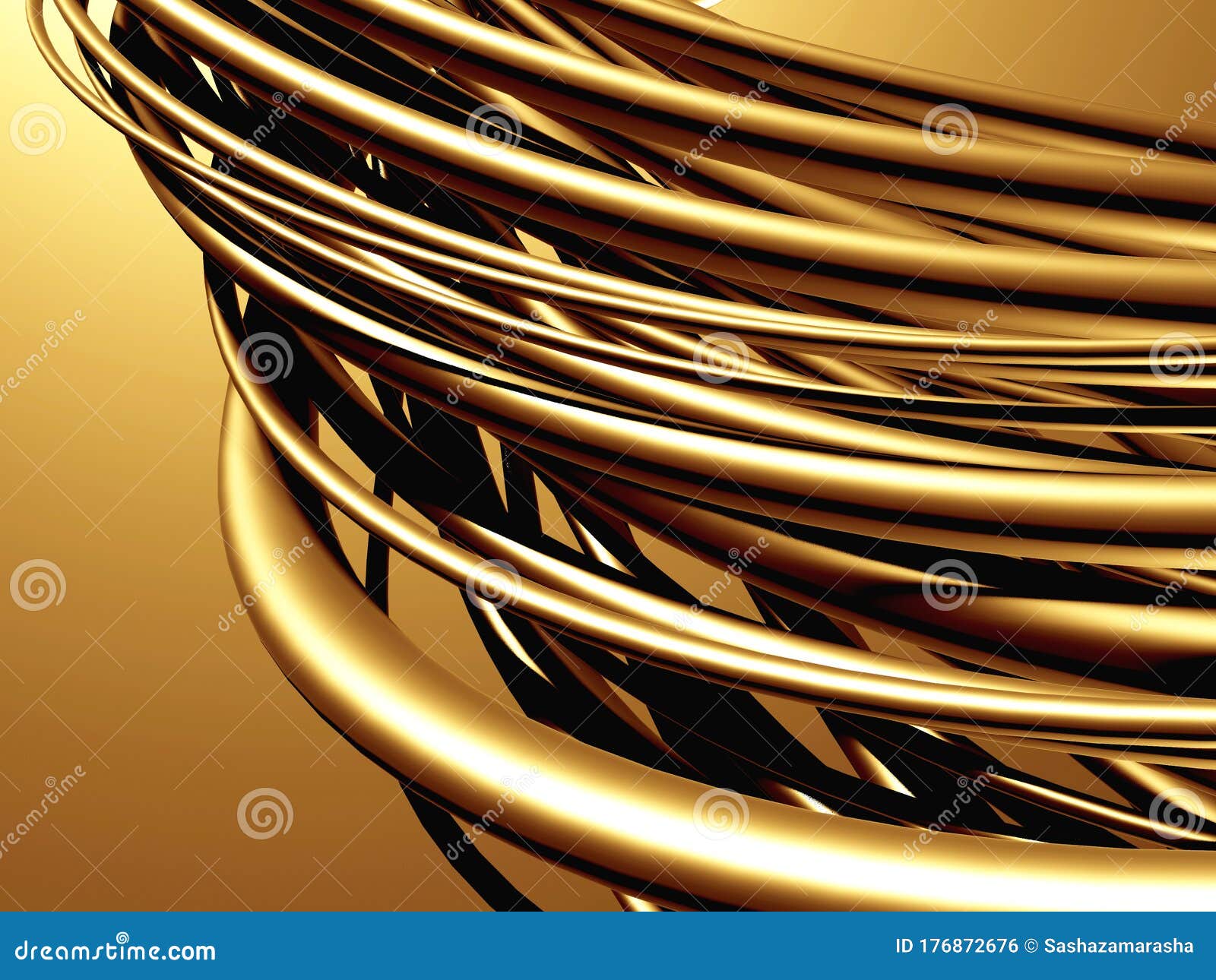 Golden Tubes Metallic Wavy Background Stock Illustration - Illustration ...