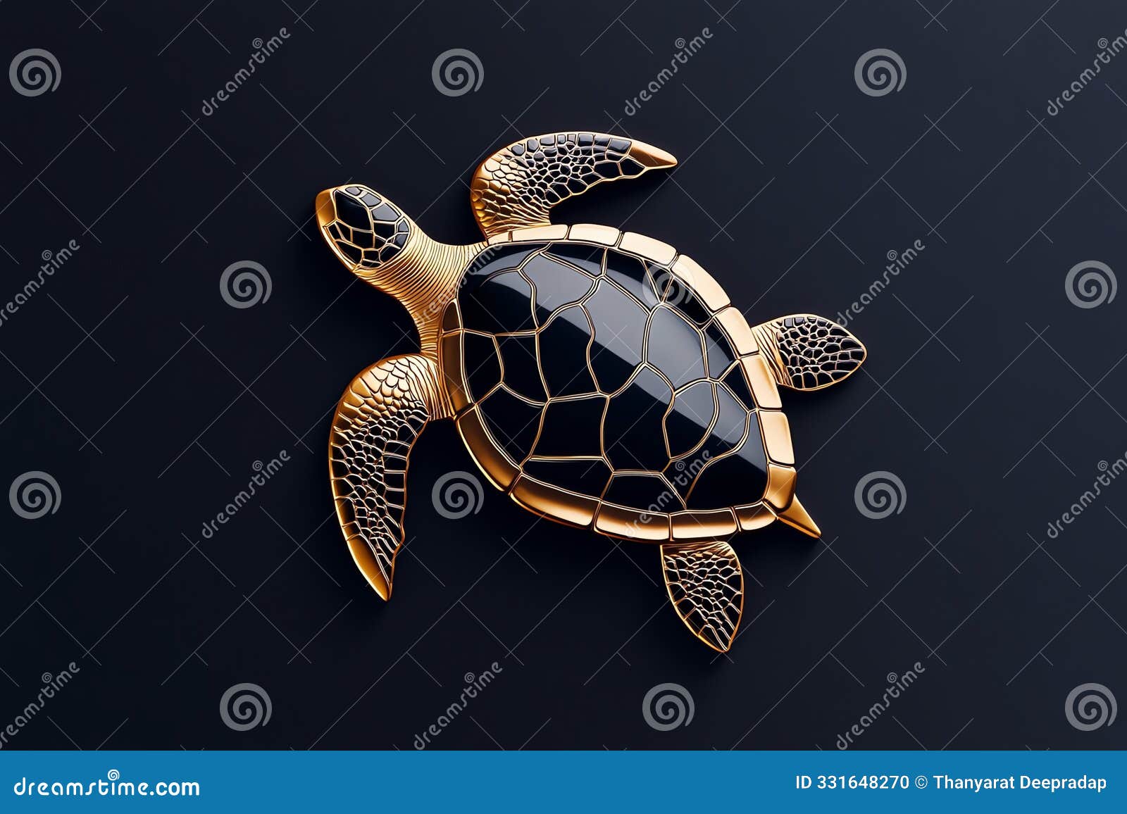 Golden Turtle Sculpture On Black Background - Stunning Artwork Stock ...