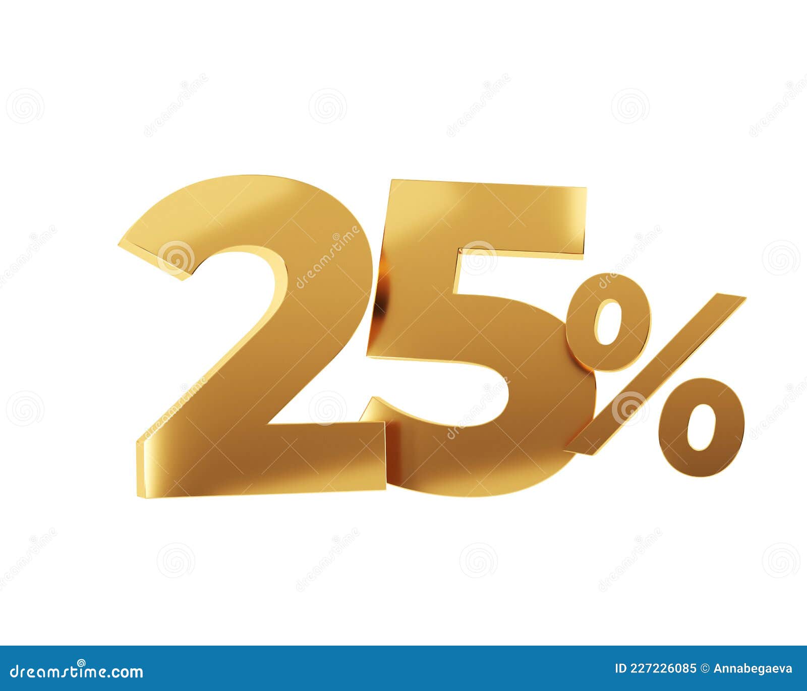 Golden Twenty Five Percent on White Background. 3d Render Stock ...