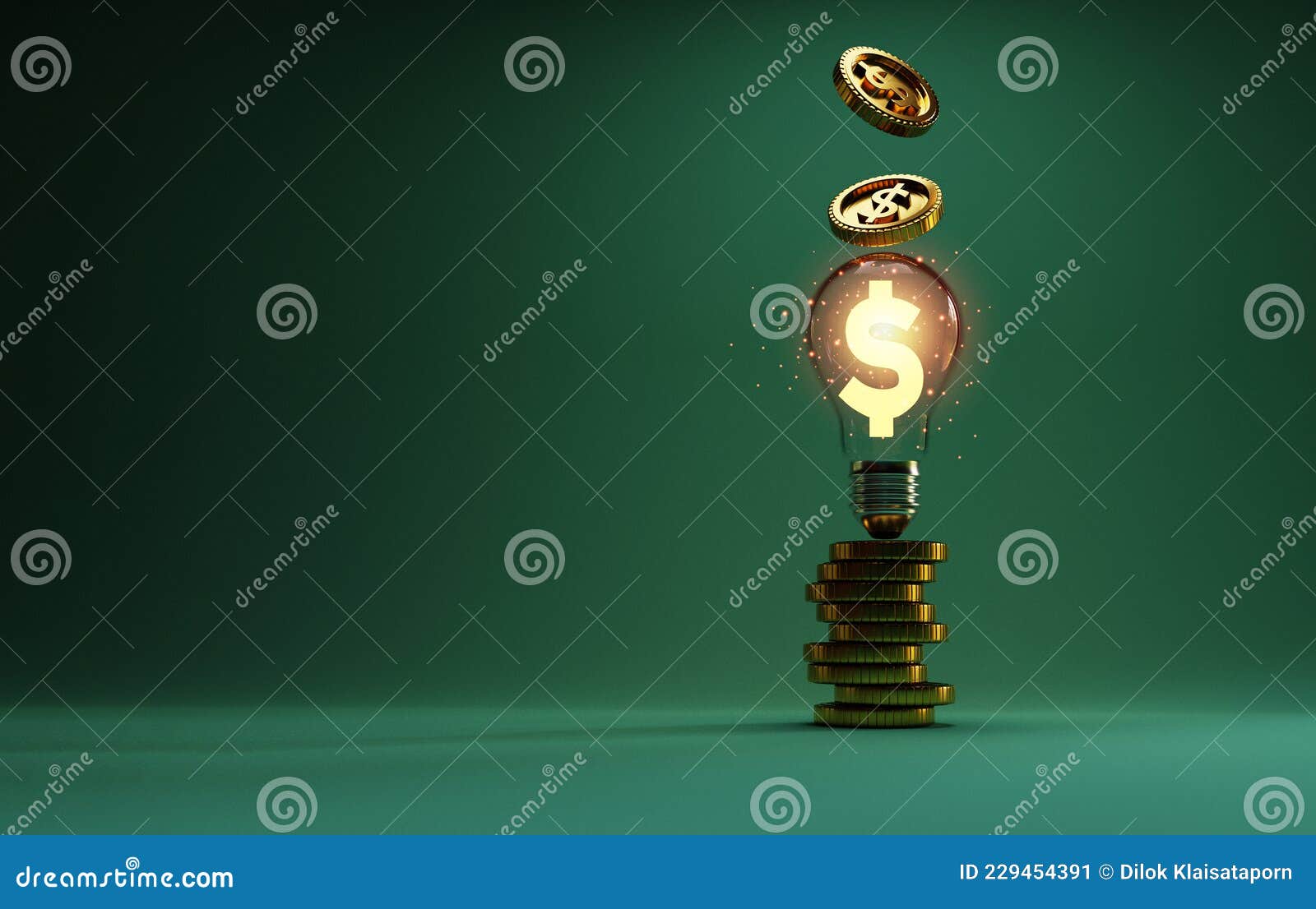 Golden US Dollar Sign Glowing Inside Transparent Lightbulb with Coins ...