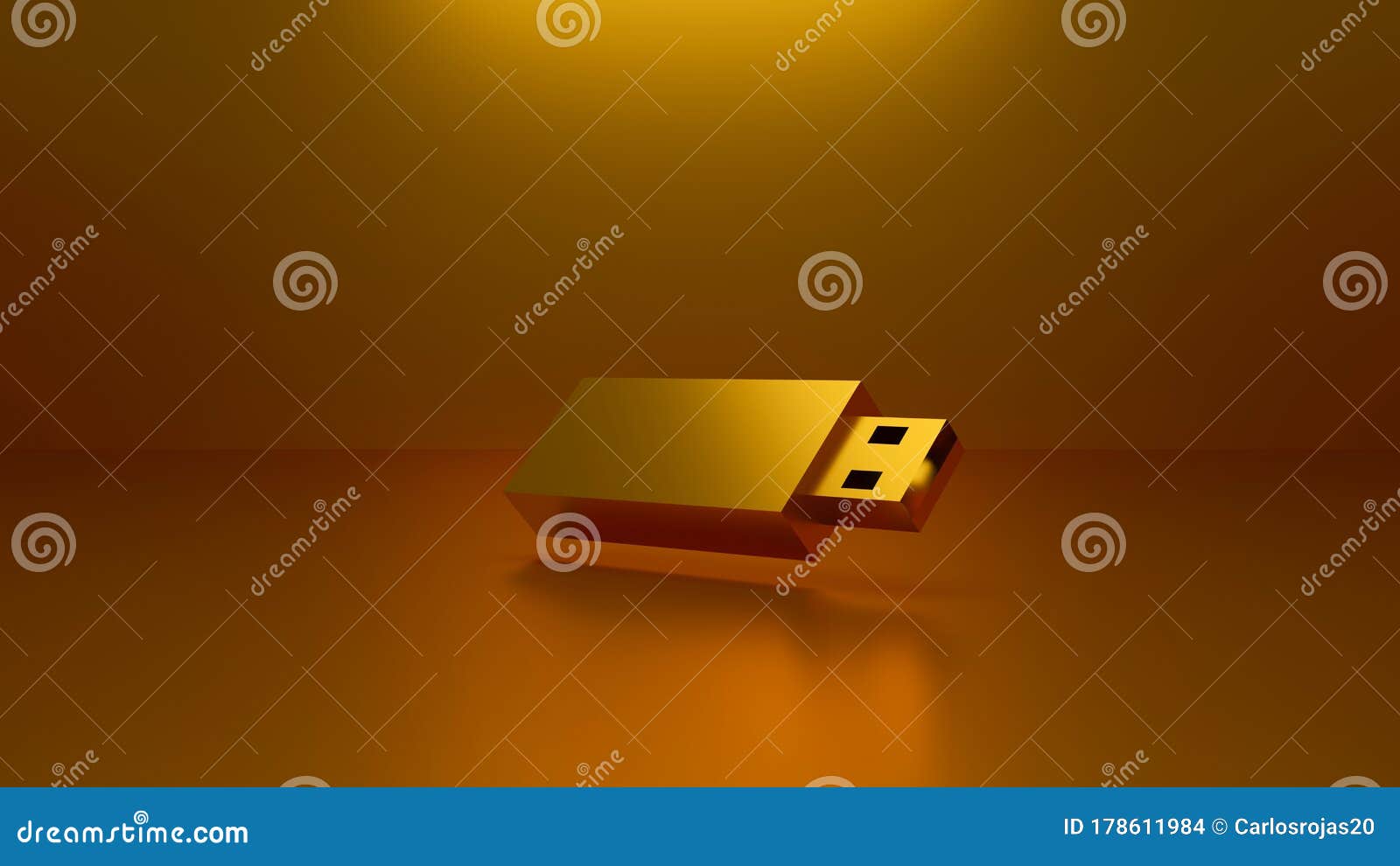 Golden Usb Flash Device. 3d Illustration Stock Illustration ...