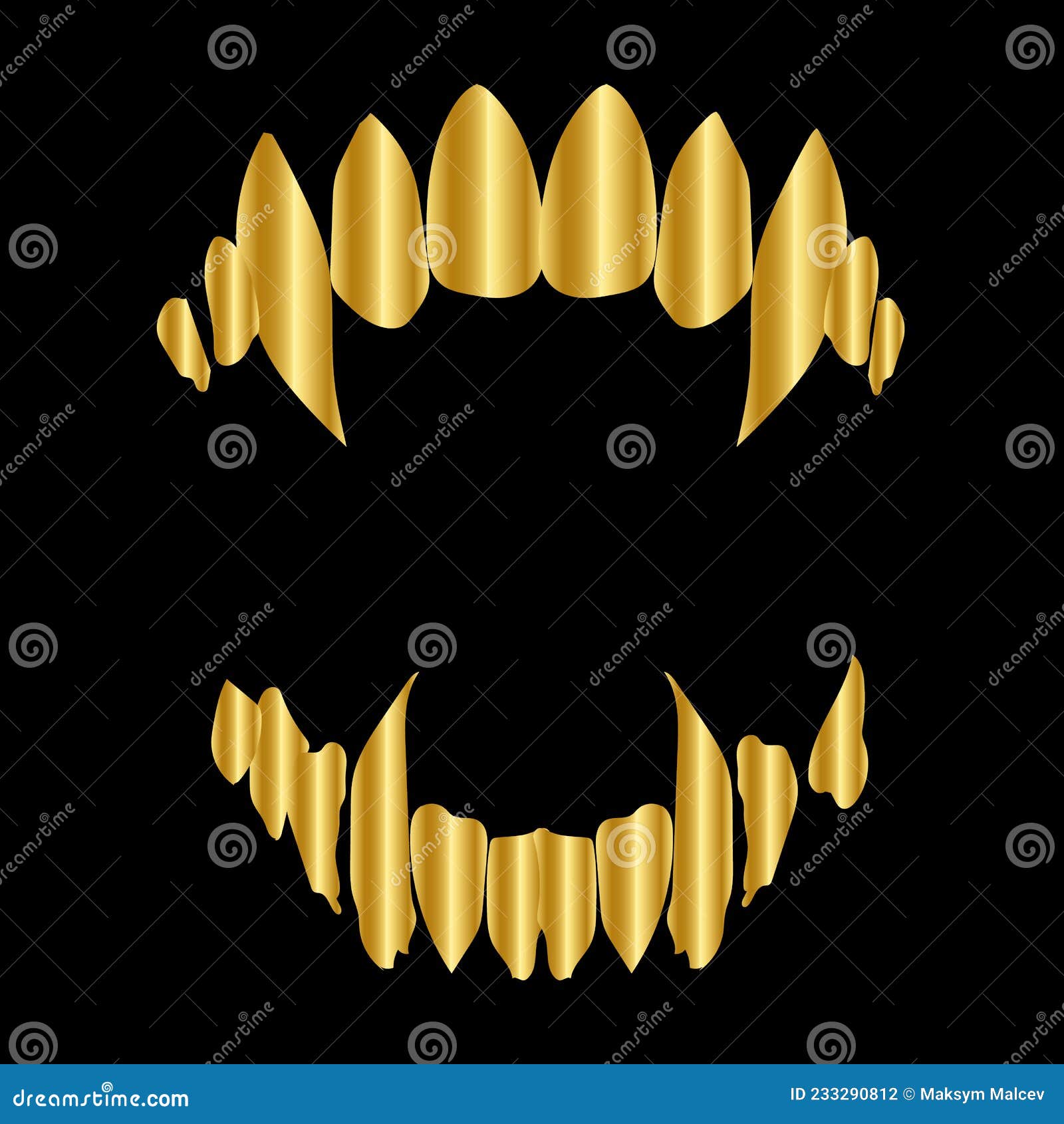 Golden Vampire Teeth Vector Isolated on Black Background EPS 10 Stock ...