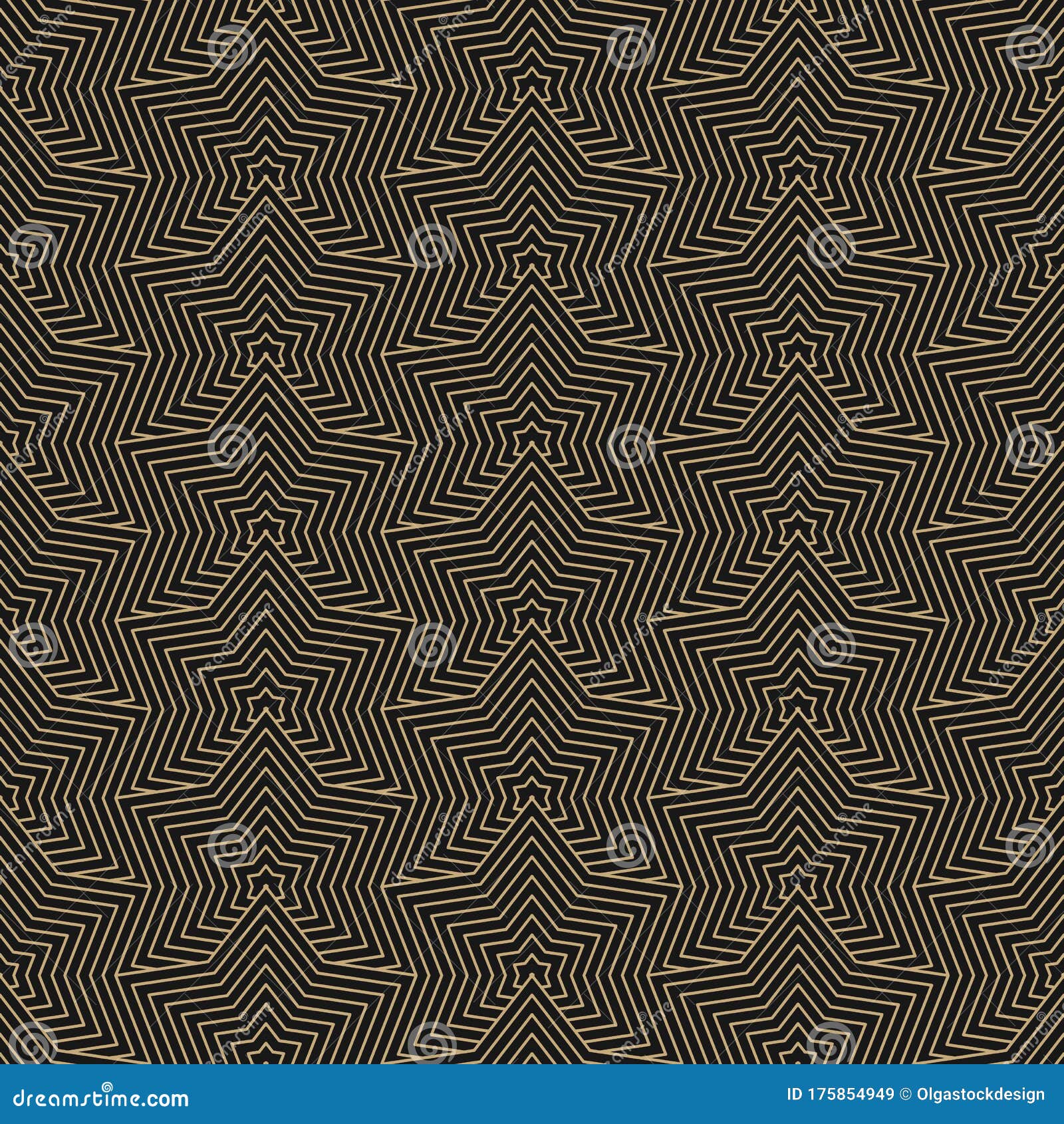 Golden Vector Abstract Geometric Seamless Pattern With Stars Thin