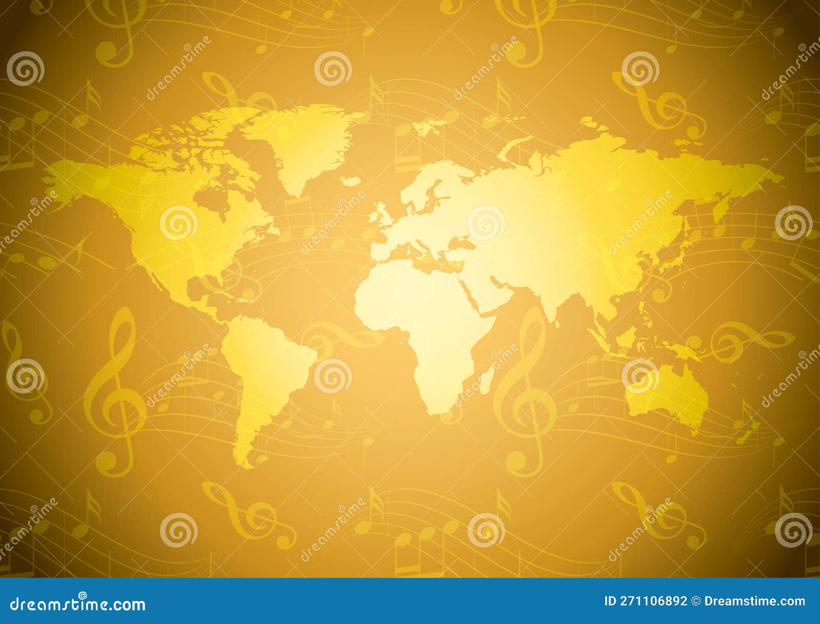 Golden Vector Background With Wavy Music Notes And Light Yellow World ...