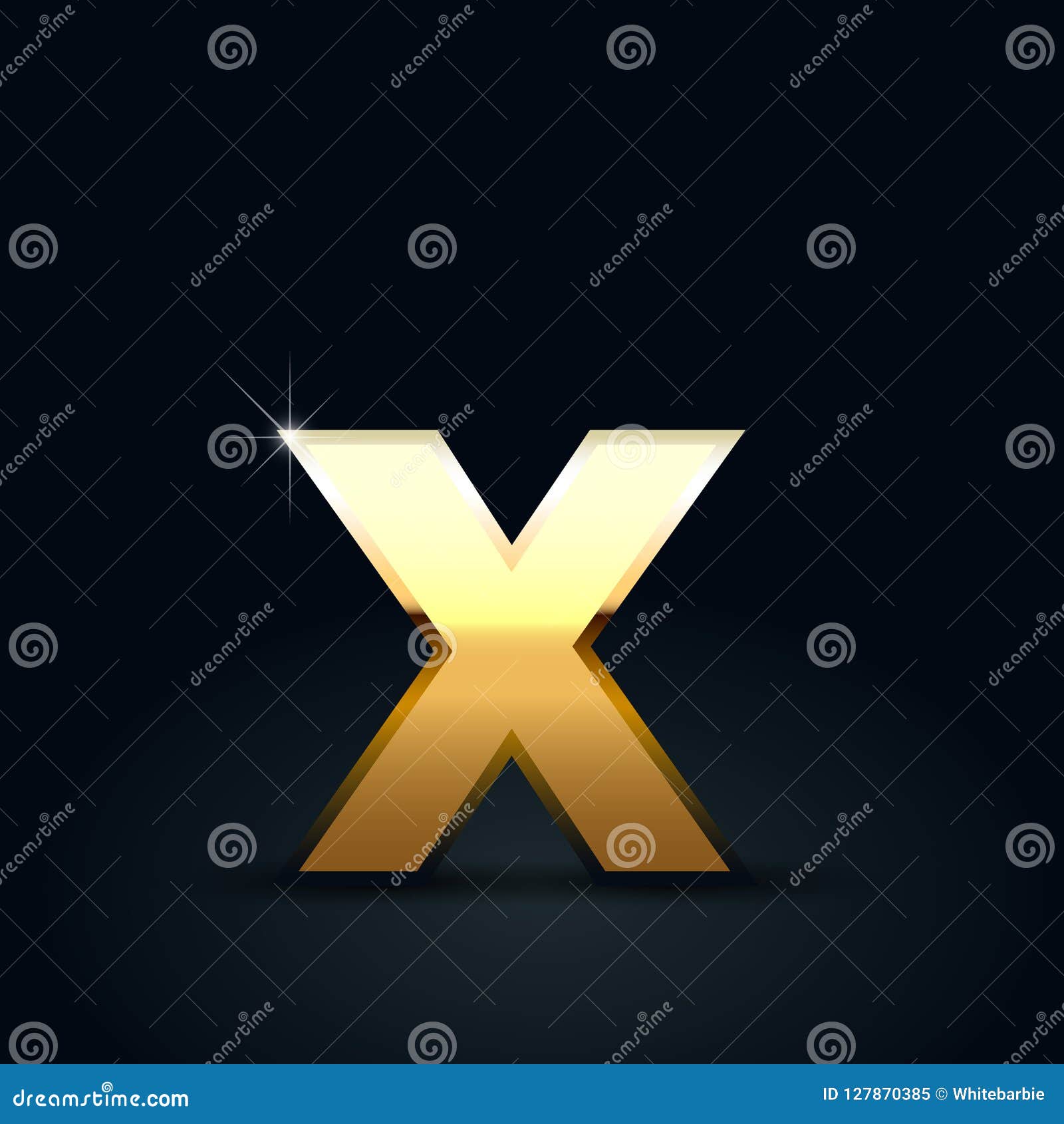 Golden Vector Letter X Lowercase Isolated on Black Background Stock ...