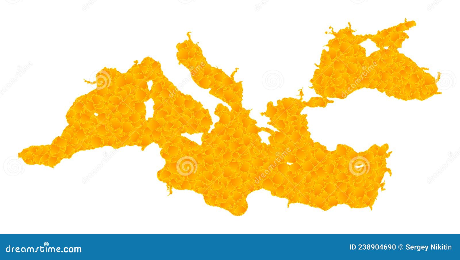 Golden Vector Map of Mediterranean Sea Stock Vector - Illustration of ...